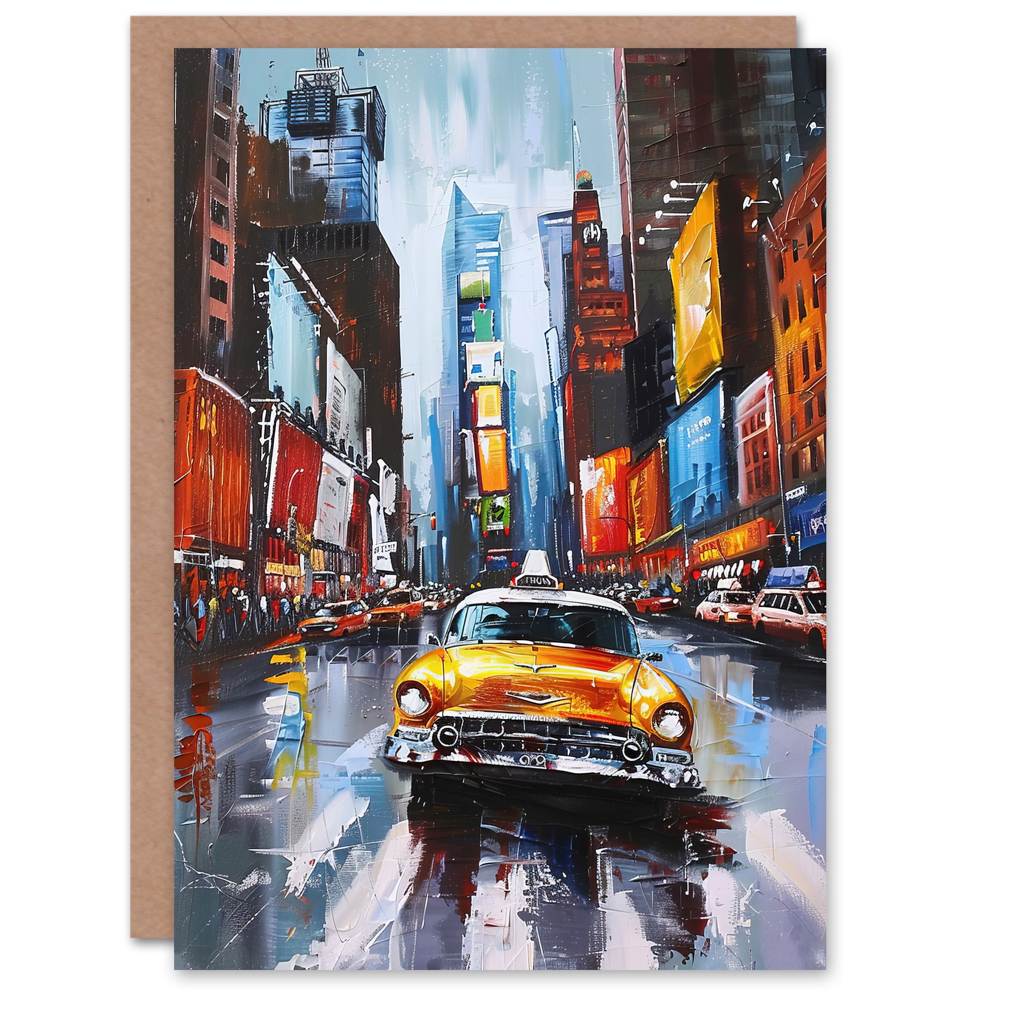 Artery8 Greeting Card New York City Colourful Street Cityscape Taxi Cab ...