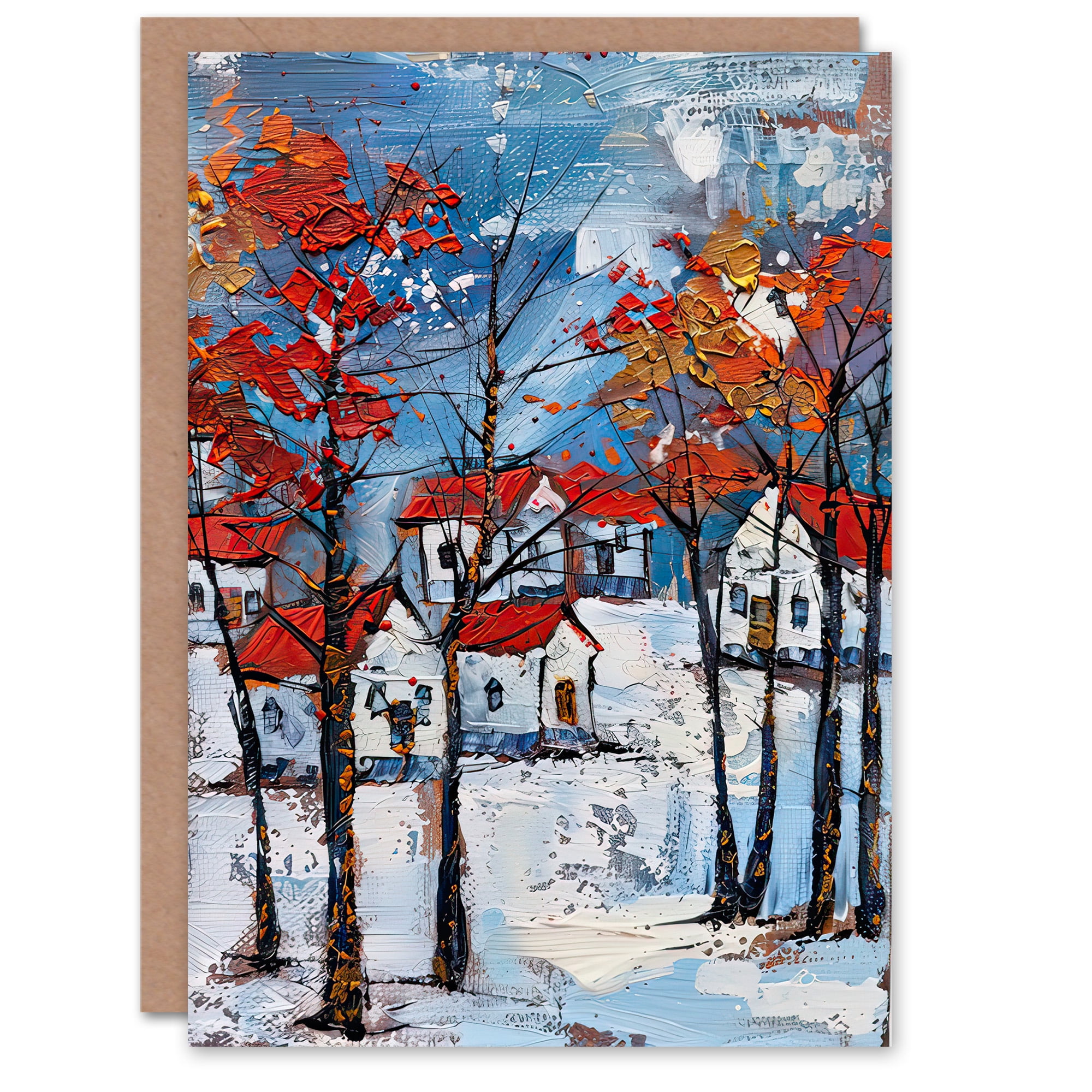 Artery8 Greeting Card Norway Winter Forest Traditional Red Roof Houses ...