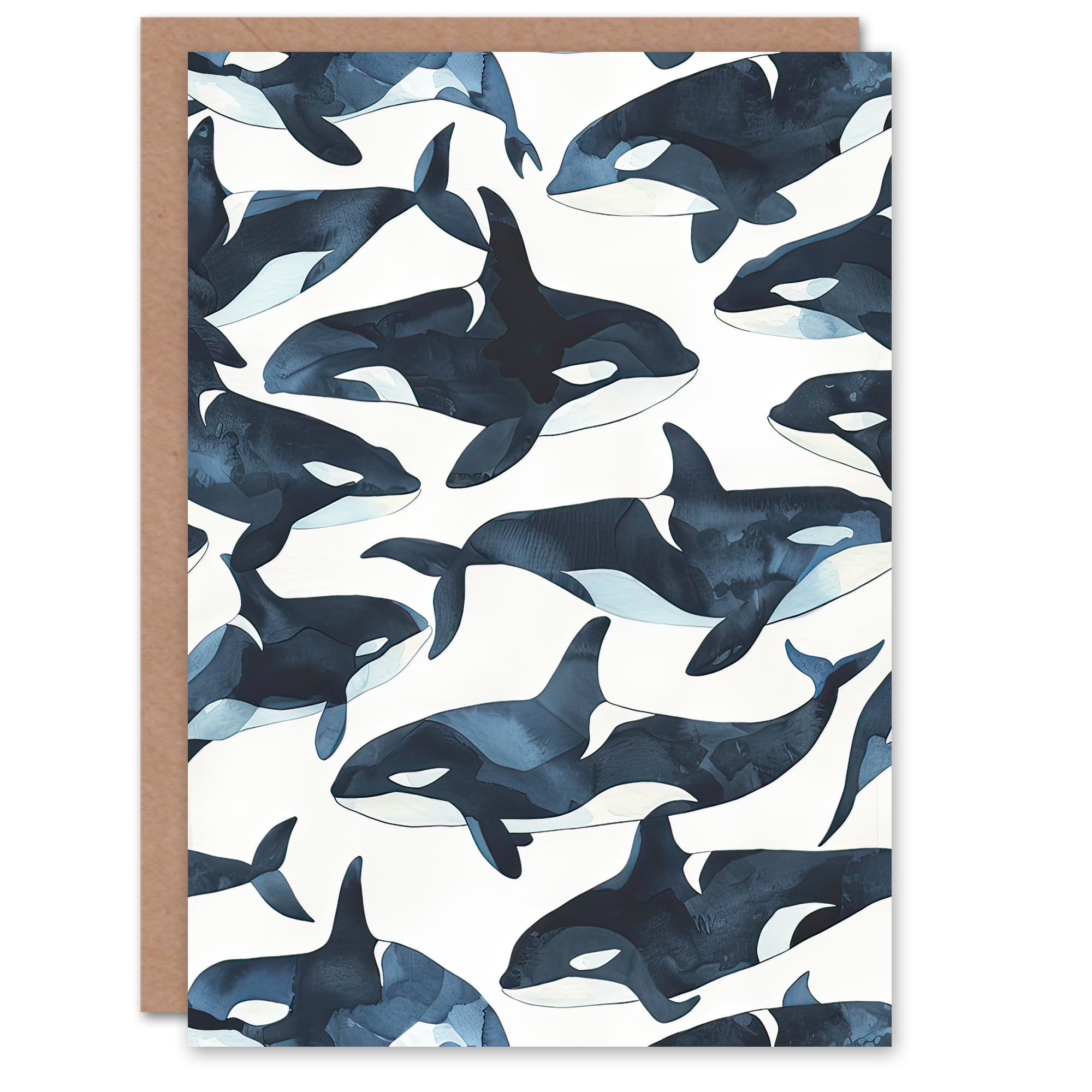 Artery8 Greeting Card Orca Killer Whale Bright Watercolour Pattern ...