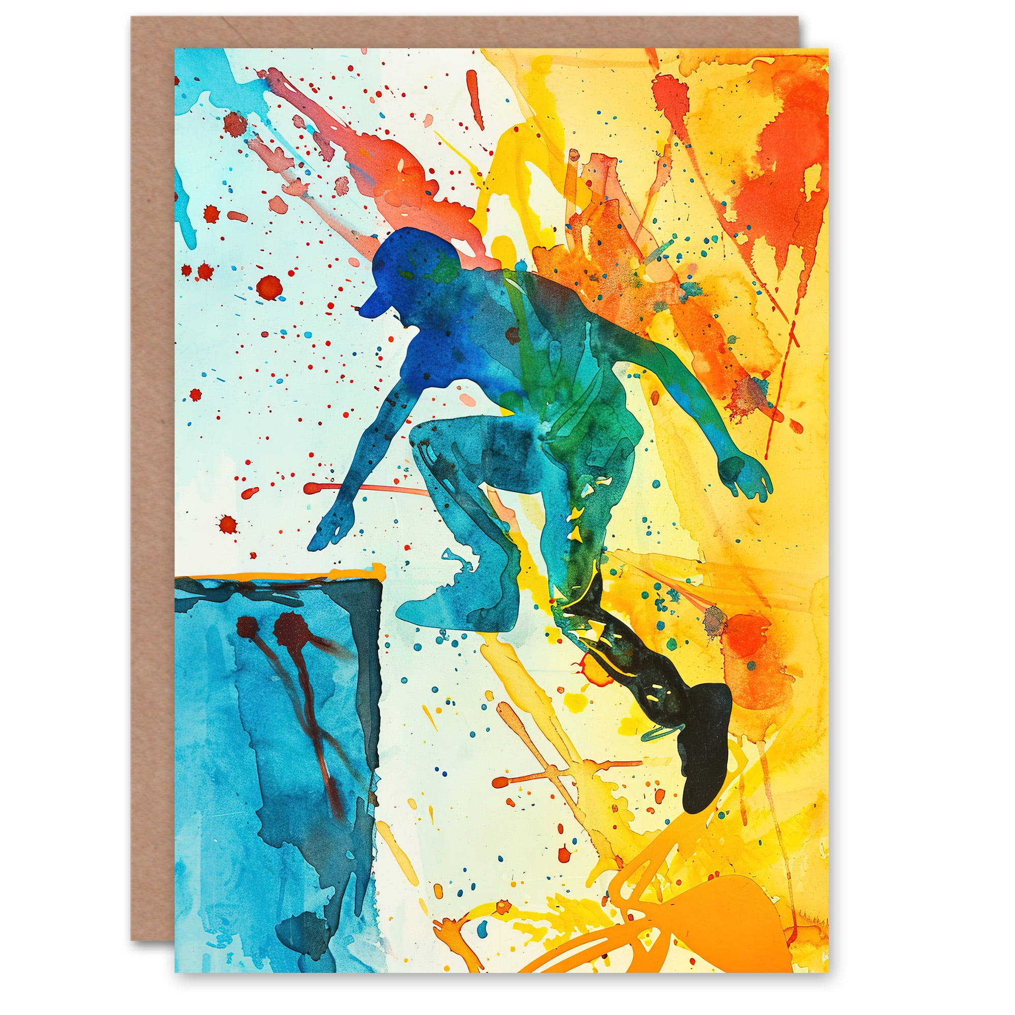Artery8 Greeting Card Parkour Jump Urban Sport Colourful Paint Splat ...
