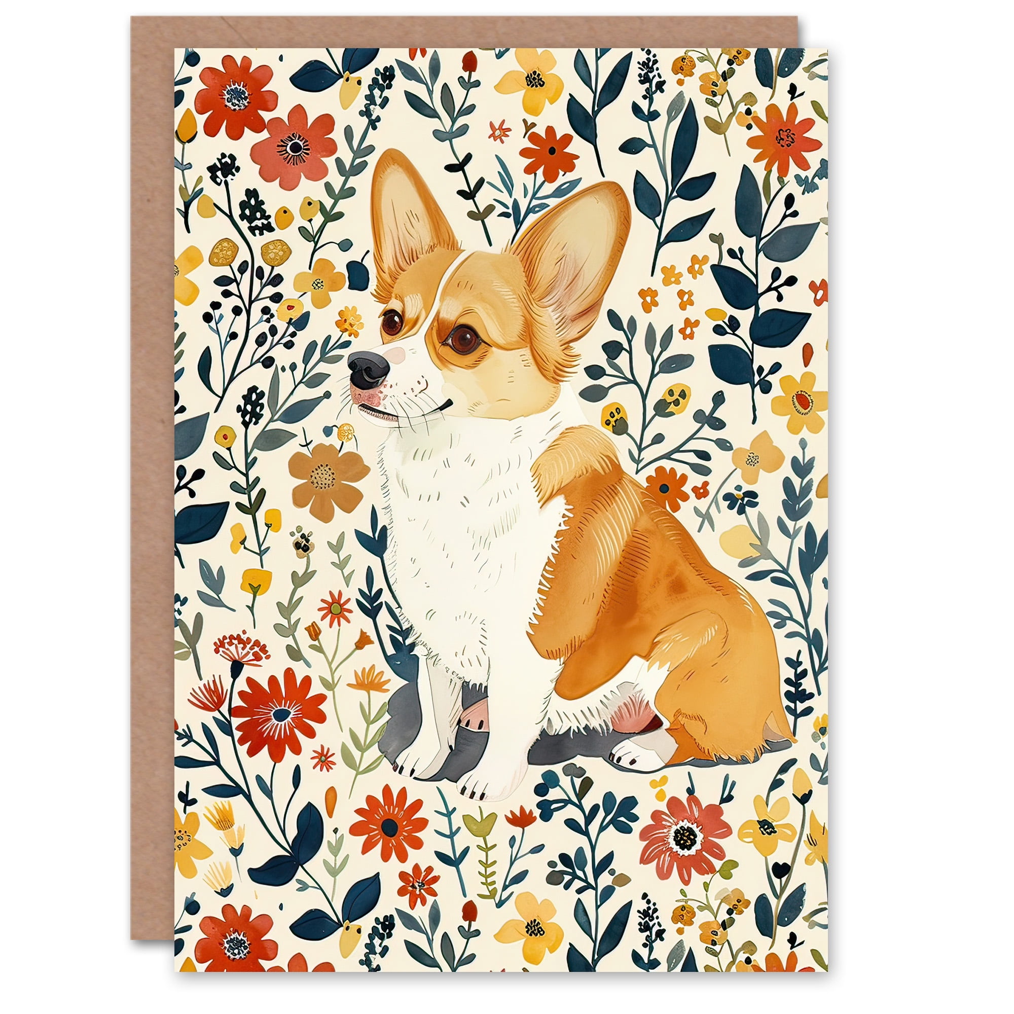 Artery8 Greeting Card Pembroke Welsh Corgi Dog Lover Cute Floral For ...