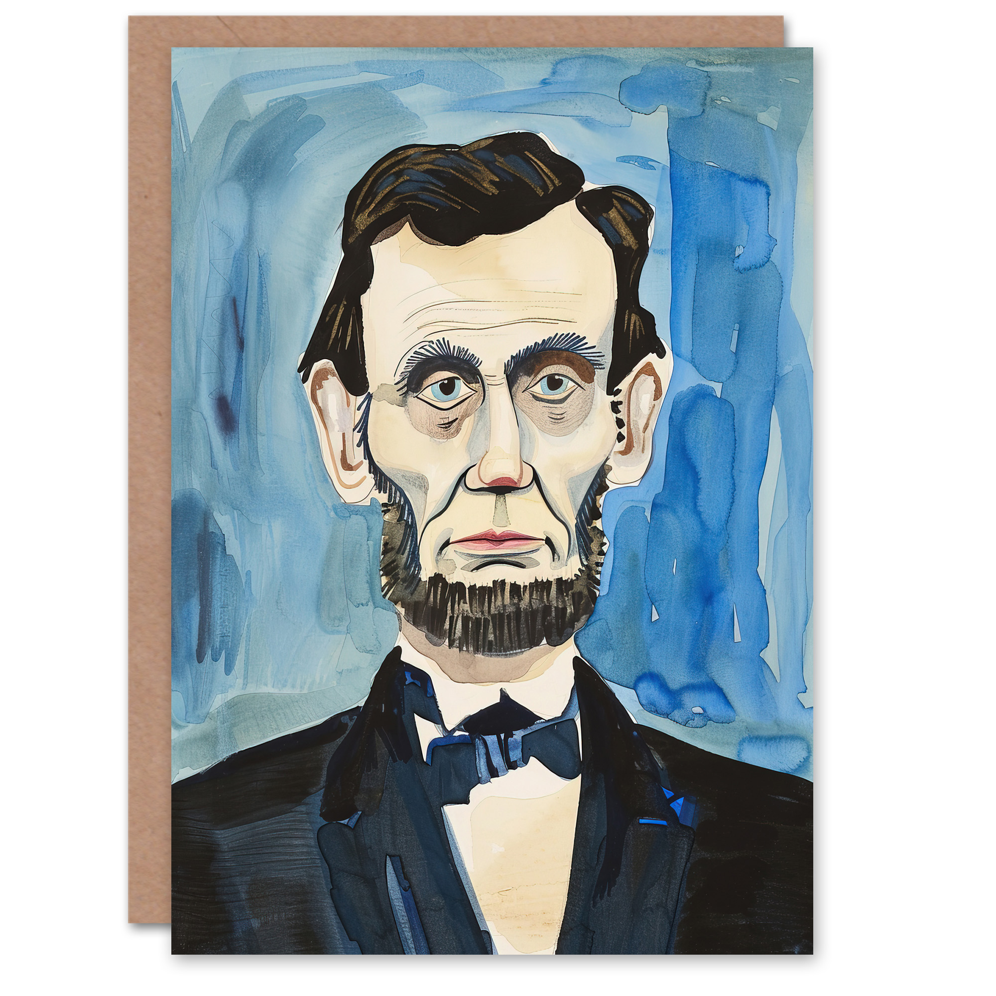 Artery8 Greeting Card President Abraham Lincoln Watercolour Portrait ...