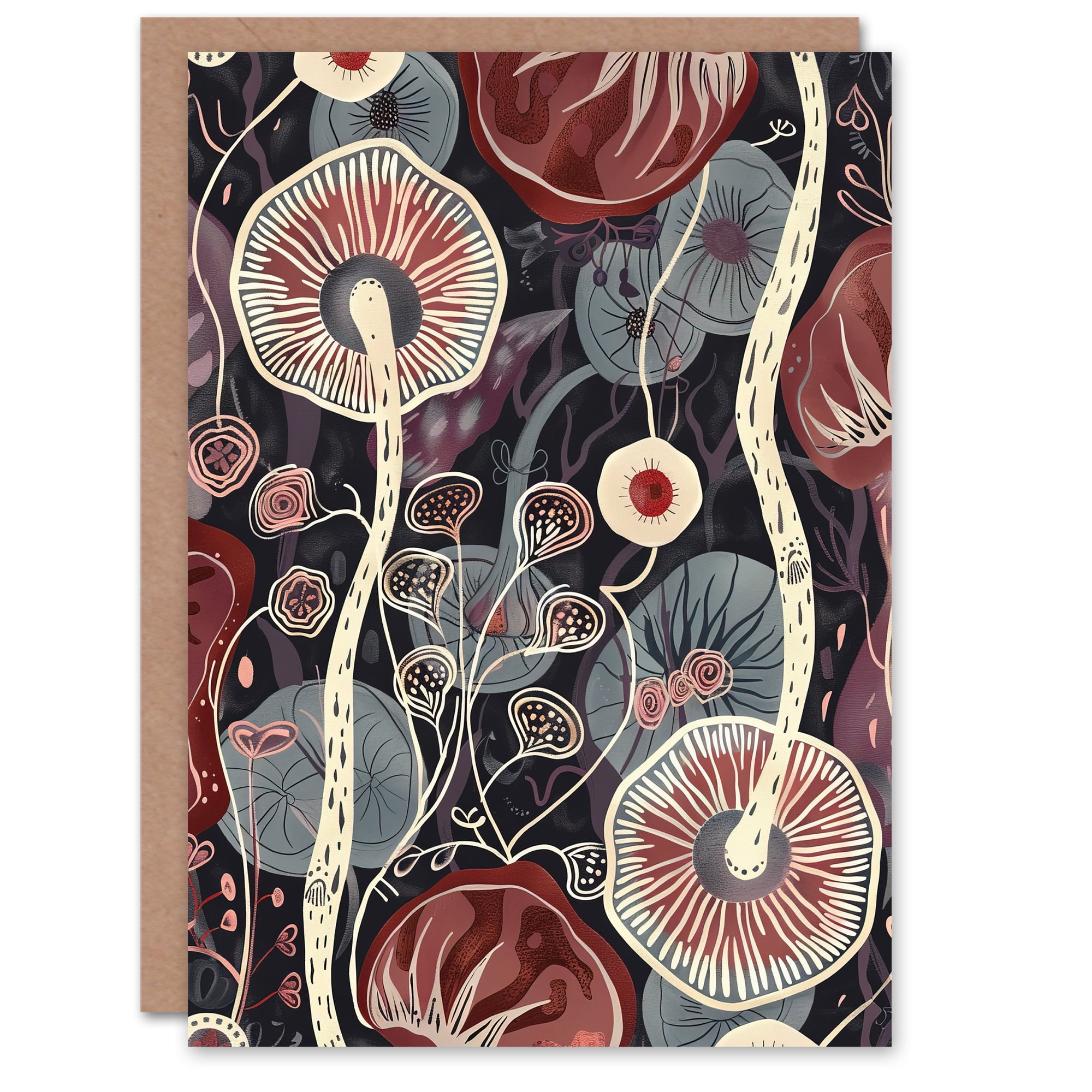 Artery8 Greeting Card Psychedelic Mushroom Pattern Fungi Folk Art Blank ...
