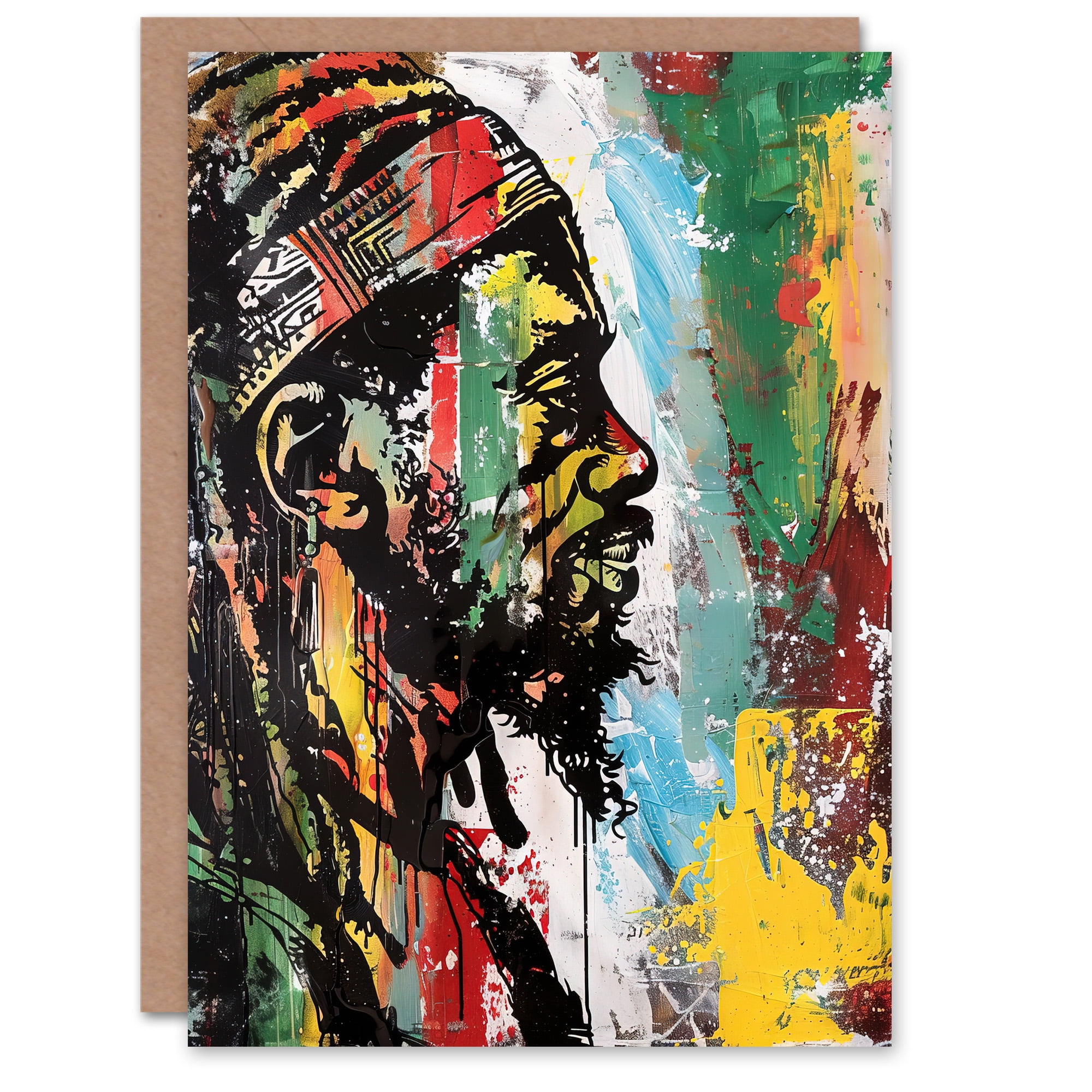 Artery8 Greeting Card Rastafari Man Portrait Modern Colourful Painting ...