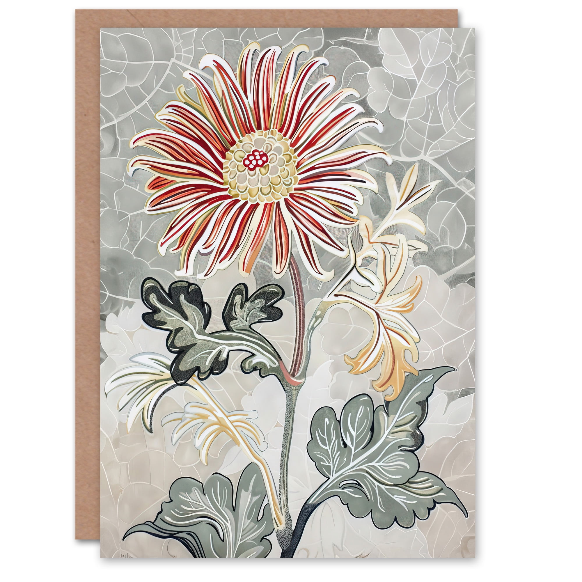 Artery8 Greeting Card Red Chrysanthemum Flower Artwork Floral Botanical ...