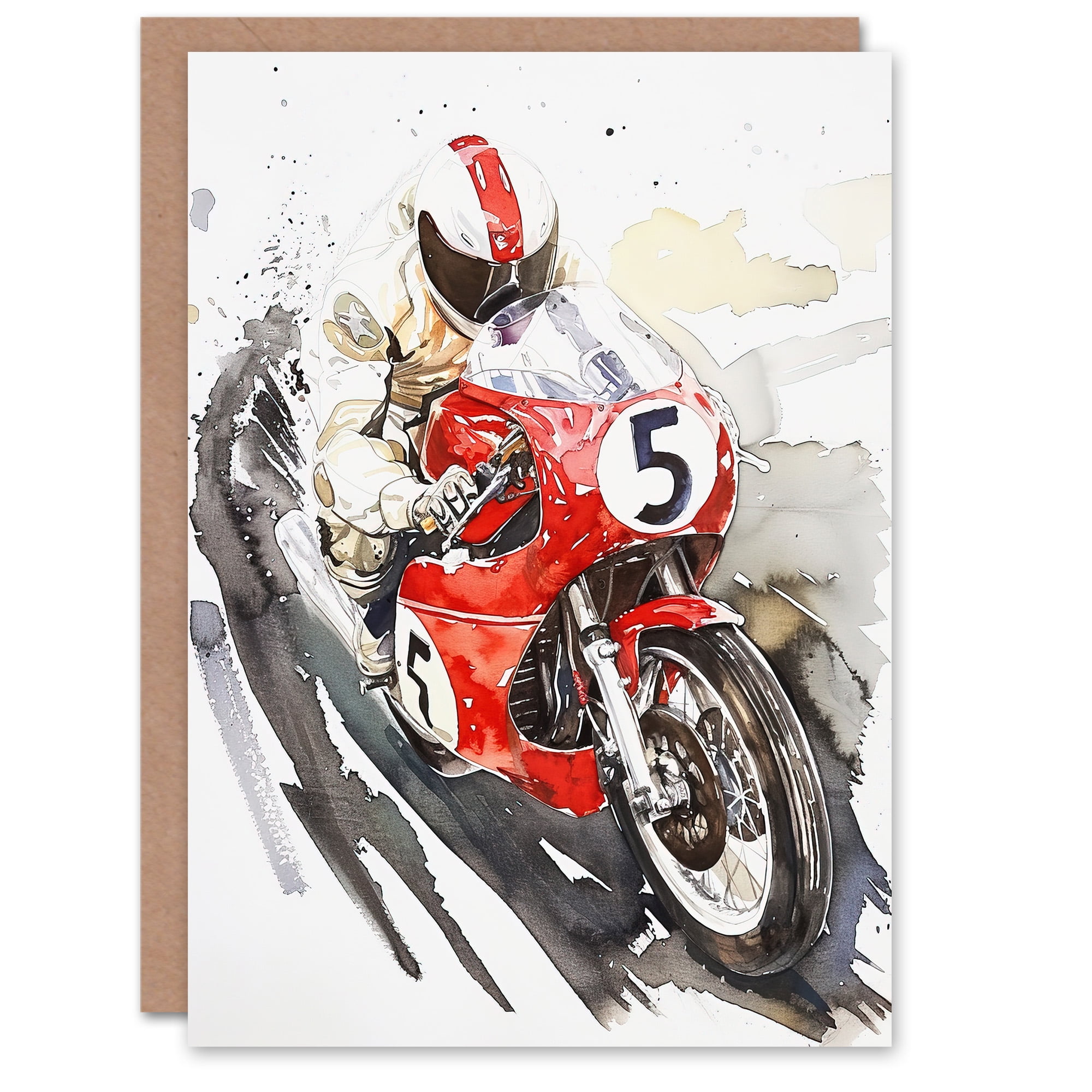 Artery8 Greeting Card Red Motorcycle Race Sport Event Watercolour For ...