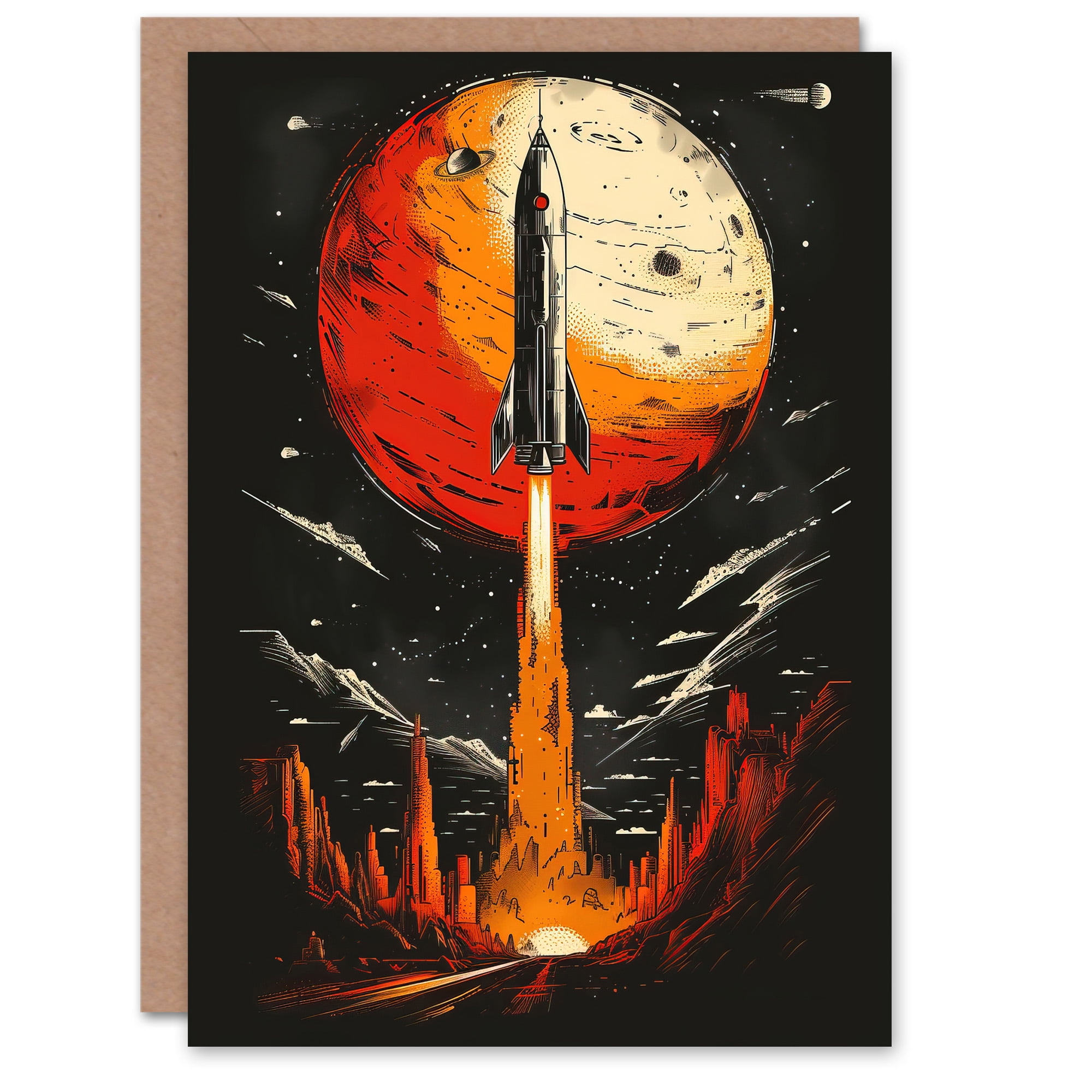 Artery8 Greeting Card Rocket Launch Alien Planets Space Exploration ...