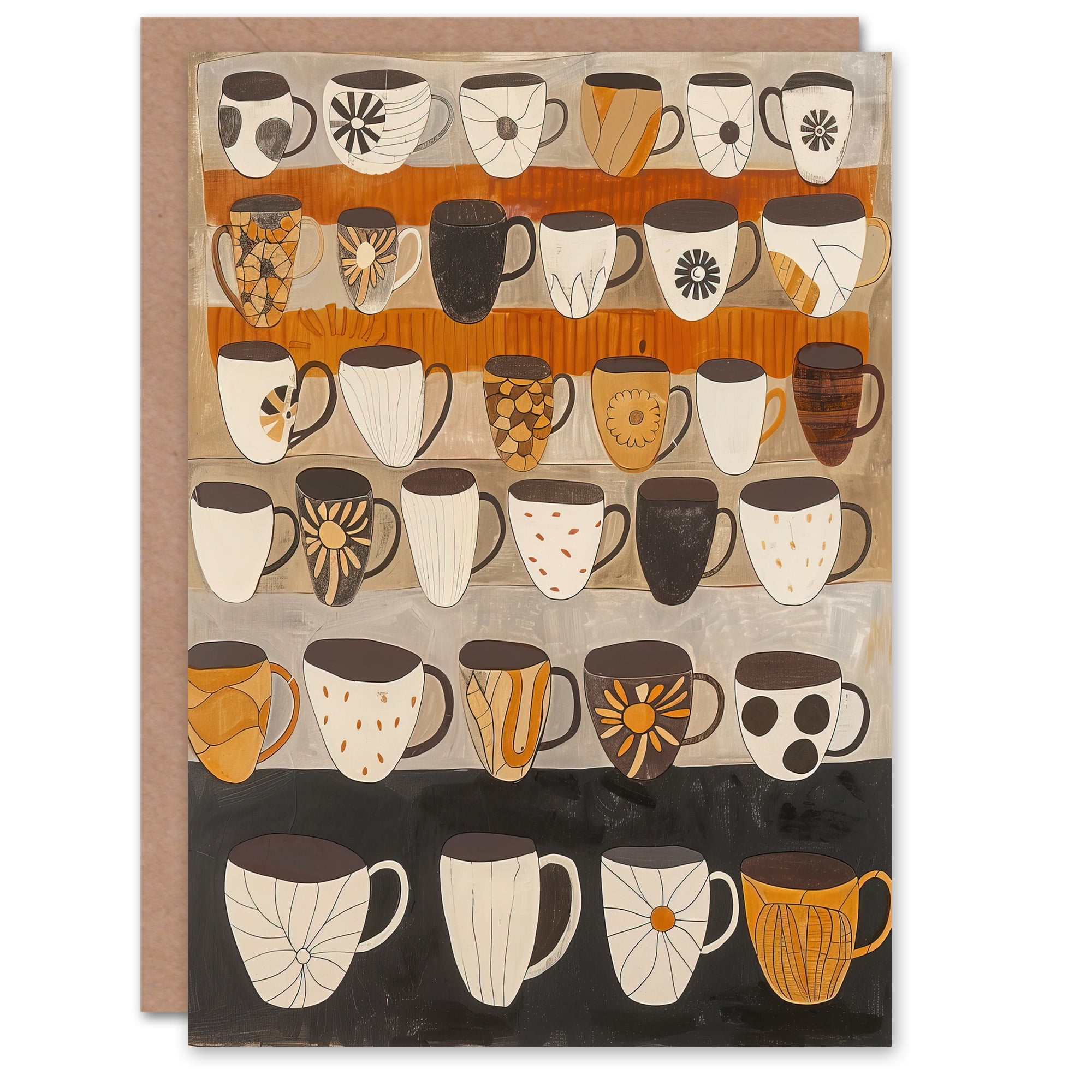 Artery8 Greeting Card Rustic Earthy Tea Coffee Mugs Folk Art Retro ...