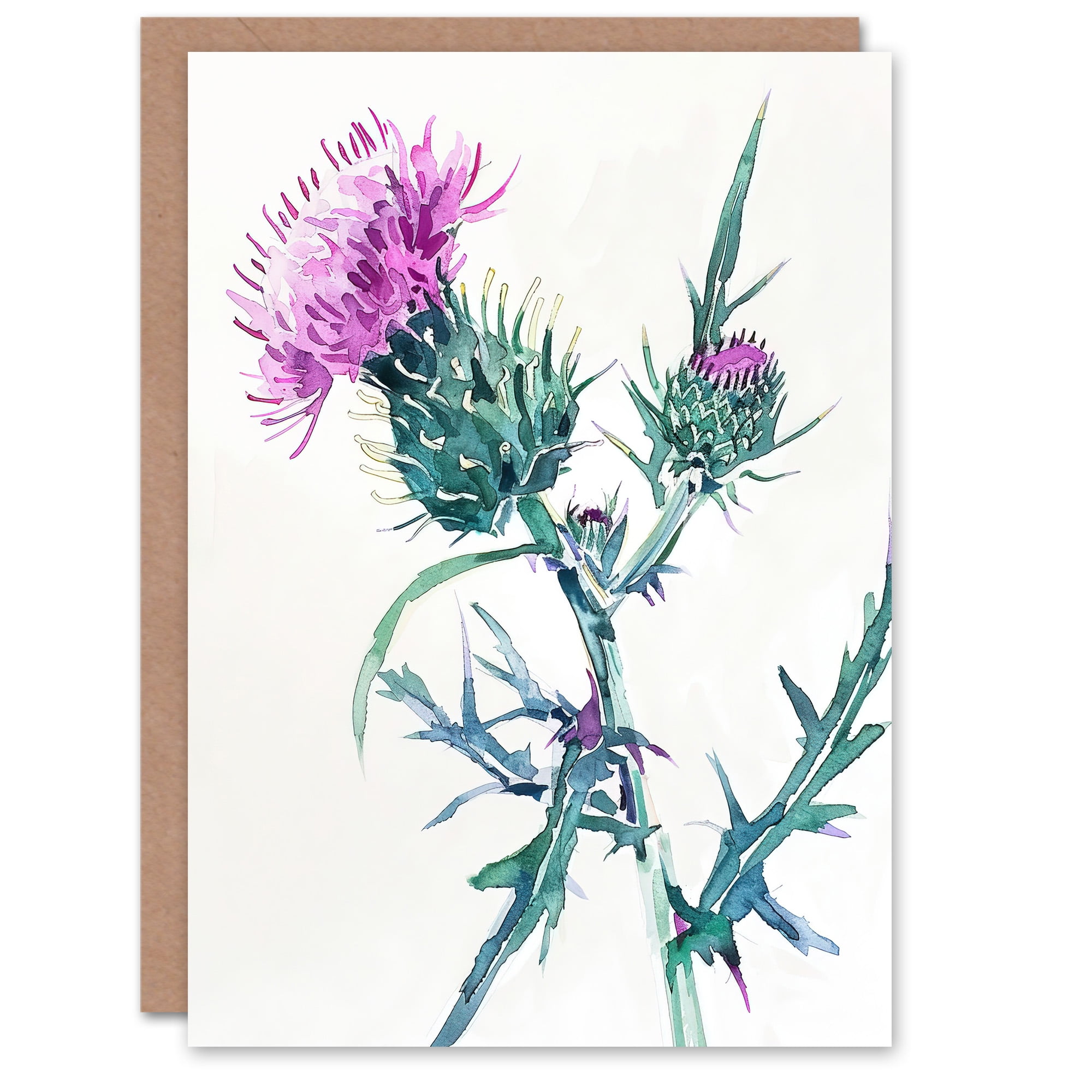 Artery8 Greeting Card Scottish Thistle Flower Bloom Floral Watercolour ...