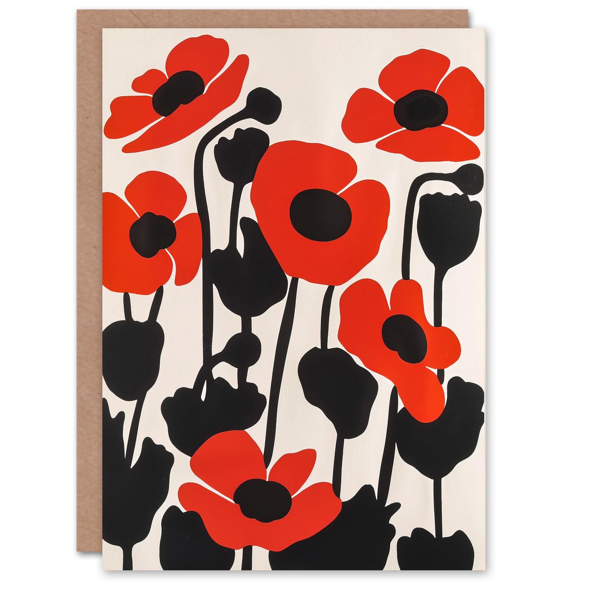 Artery8 Greeting Card Simple Poppy Flowers in Bloom Graphic Design ...