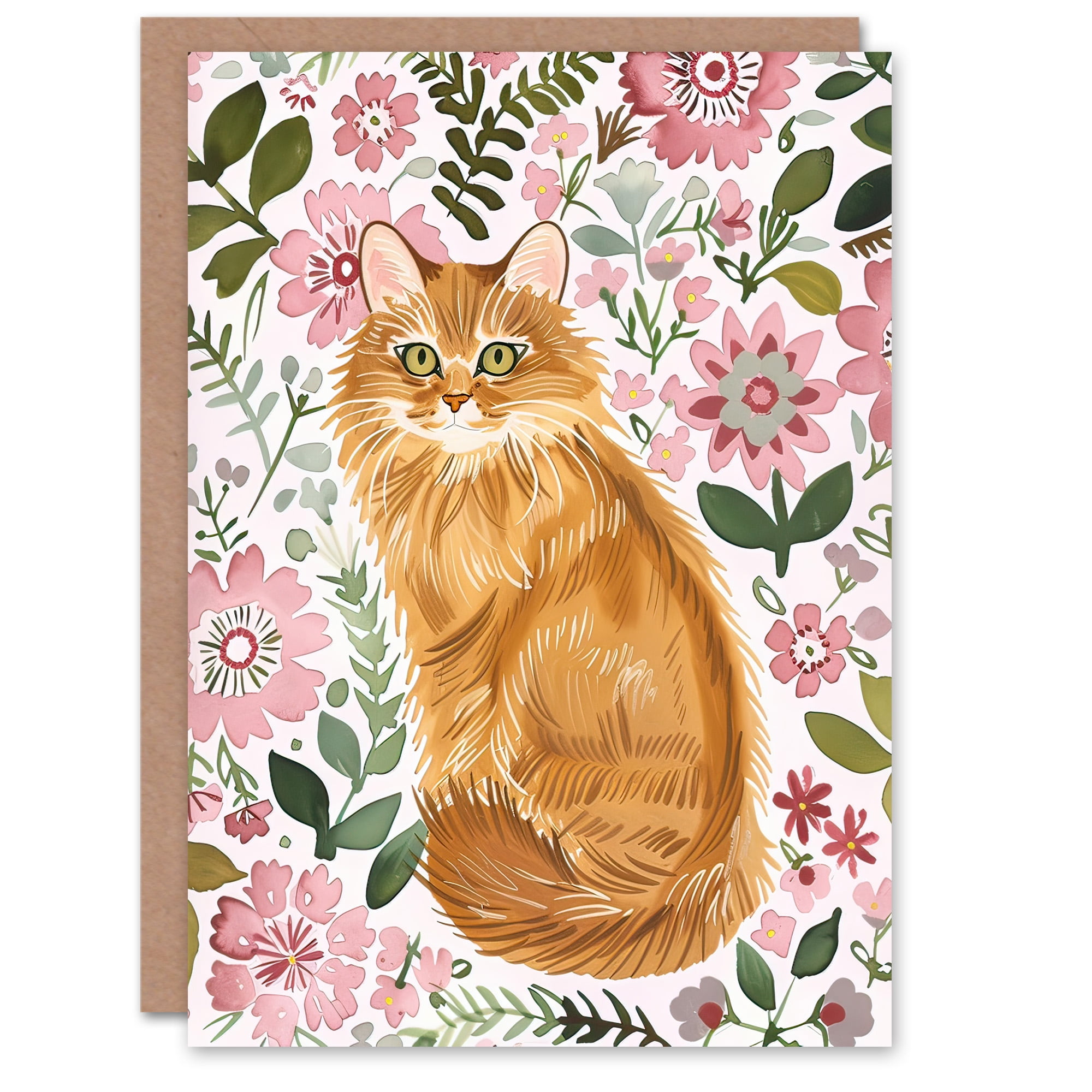 Artery8 Greeting Card Somali Cat Lover Pink Flower Rustic Pattern Blank ...