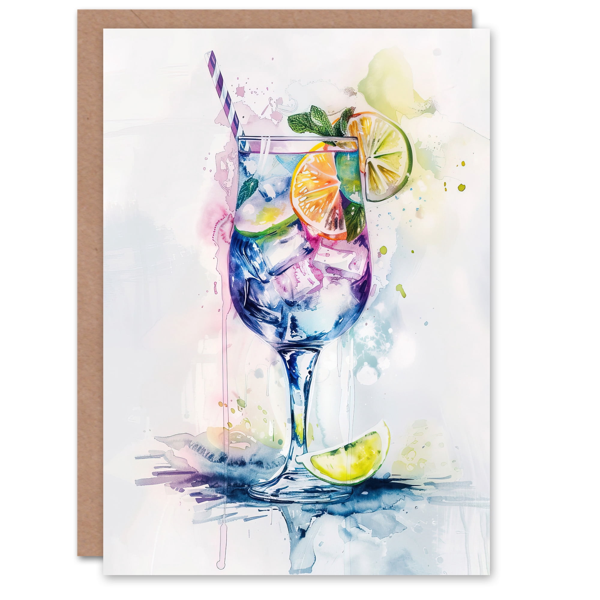 Artery8 Greeting Card Tropical Cocktail Drink Colourful Watercolour ...