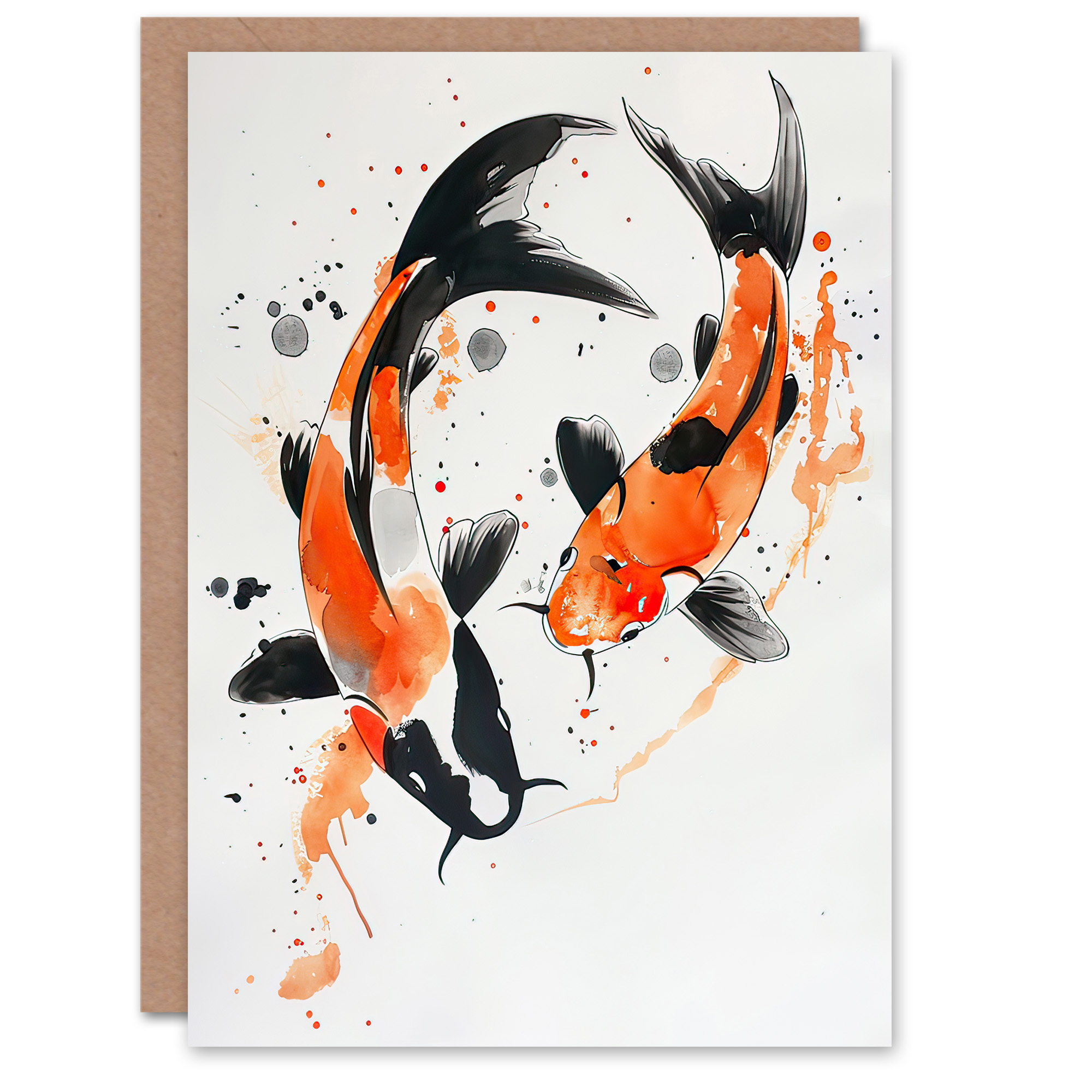 Artery8 Greeting Card Two Koi Carp Japanese Fish Bright Watercolour ...