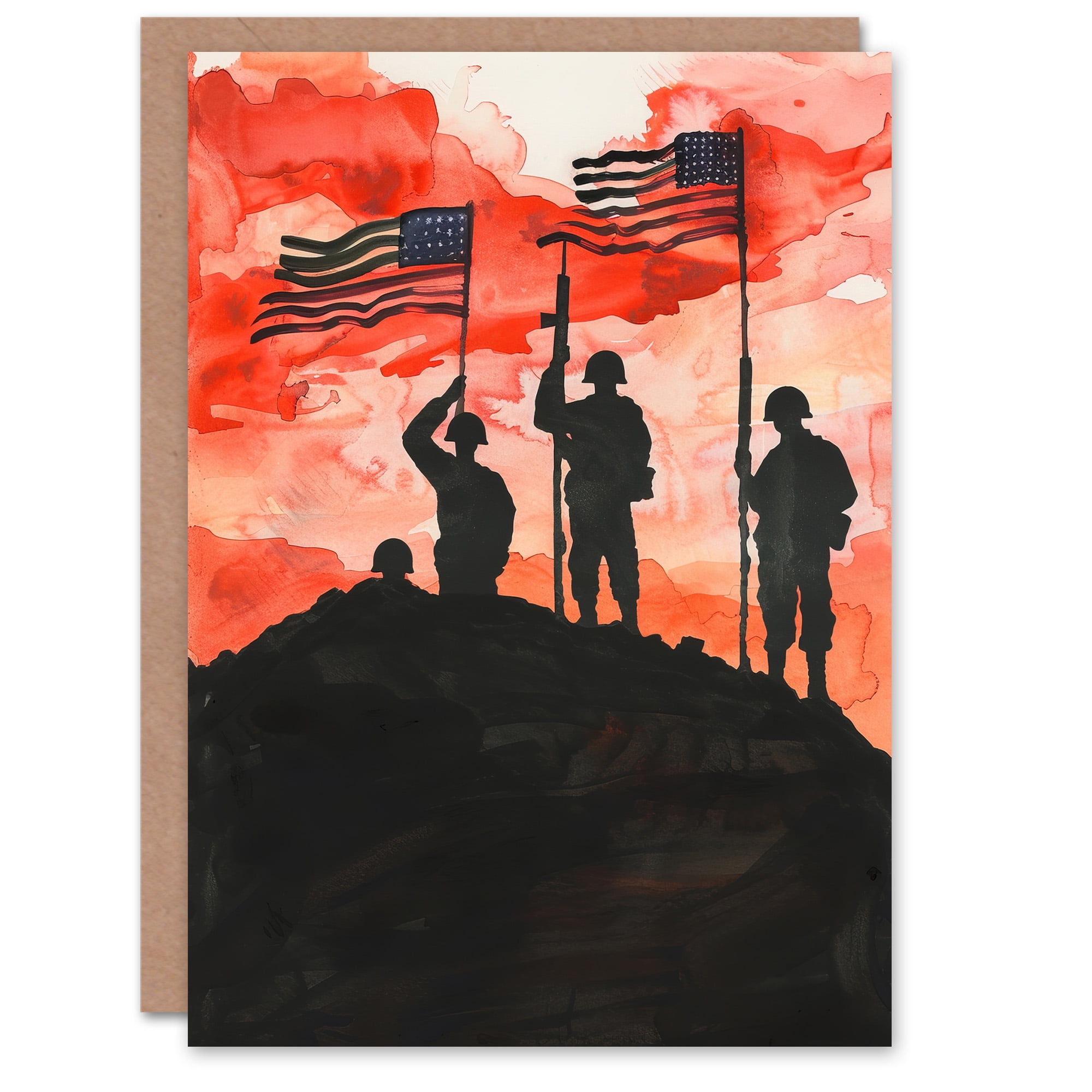 Artery8 Greeting Card USA Marines Flags Victory WWII Iwo Jima Red Sky ...