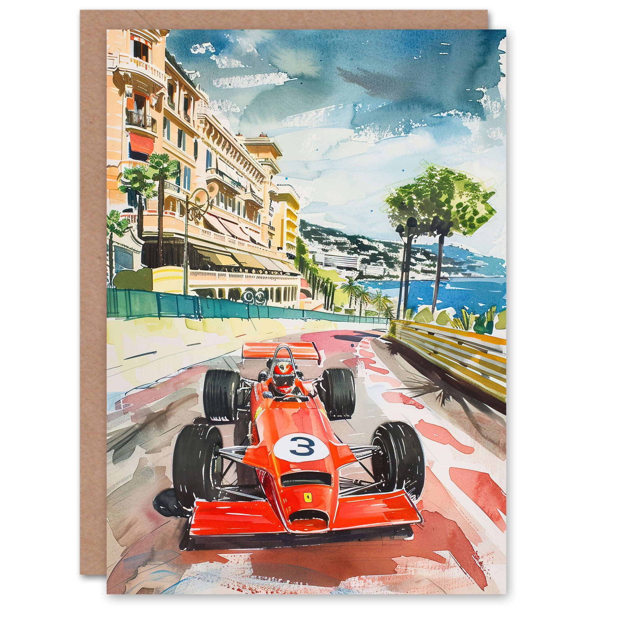 Artery8 Greeting Card Vintage Motor Sport Monaco Car Race Painting For ...