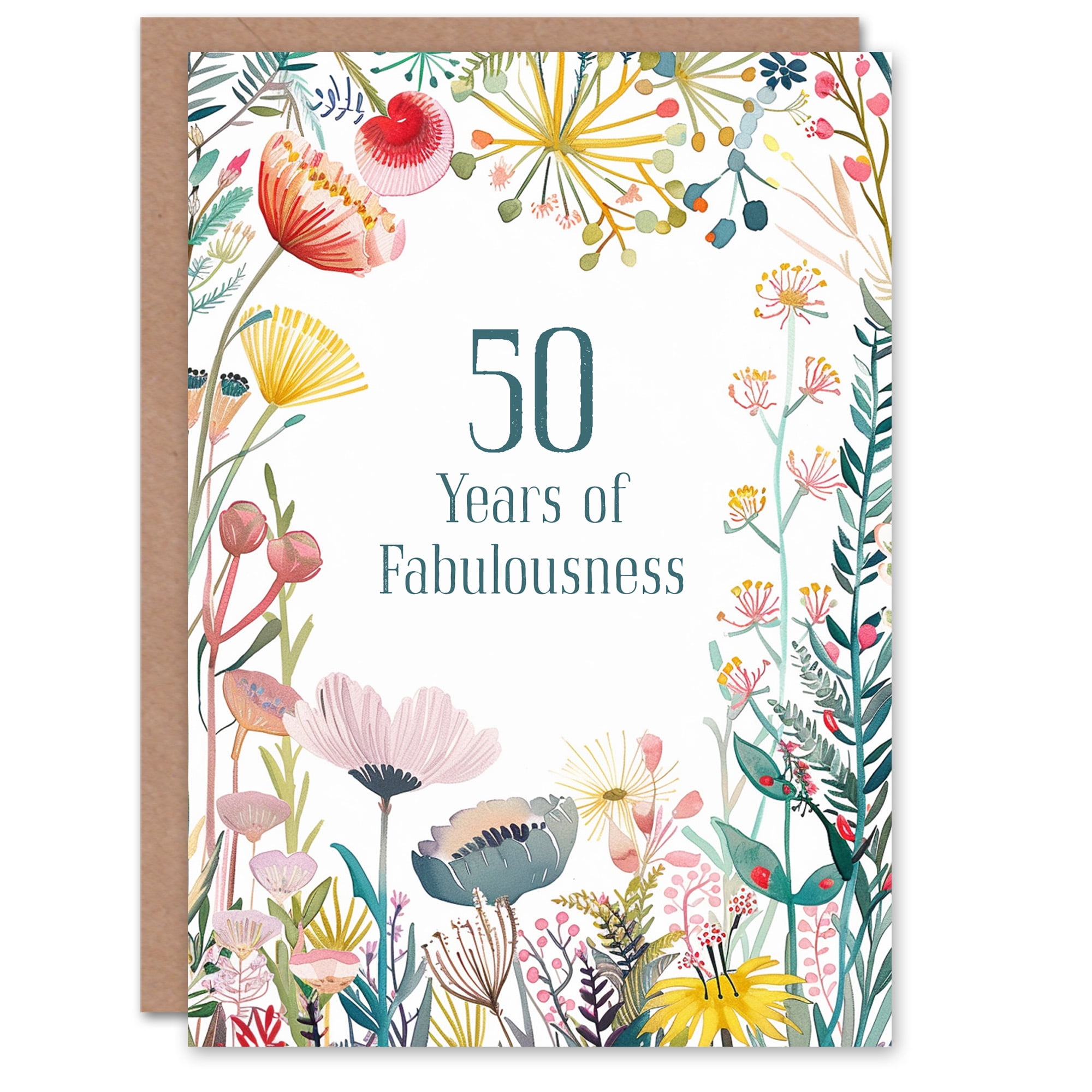 Artery8 Greeting Card Years Fabulous 50th 50 Year Old Floral Flowers For Her Woman Wife Mum ...