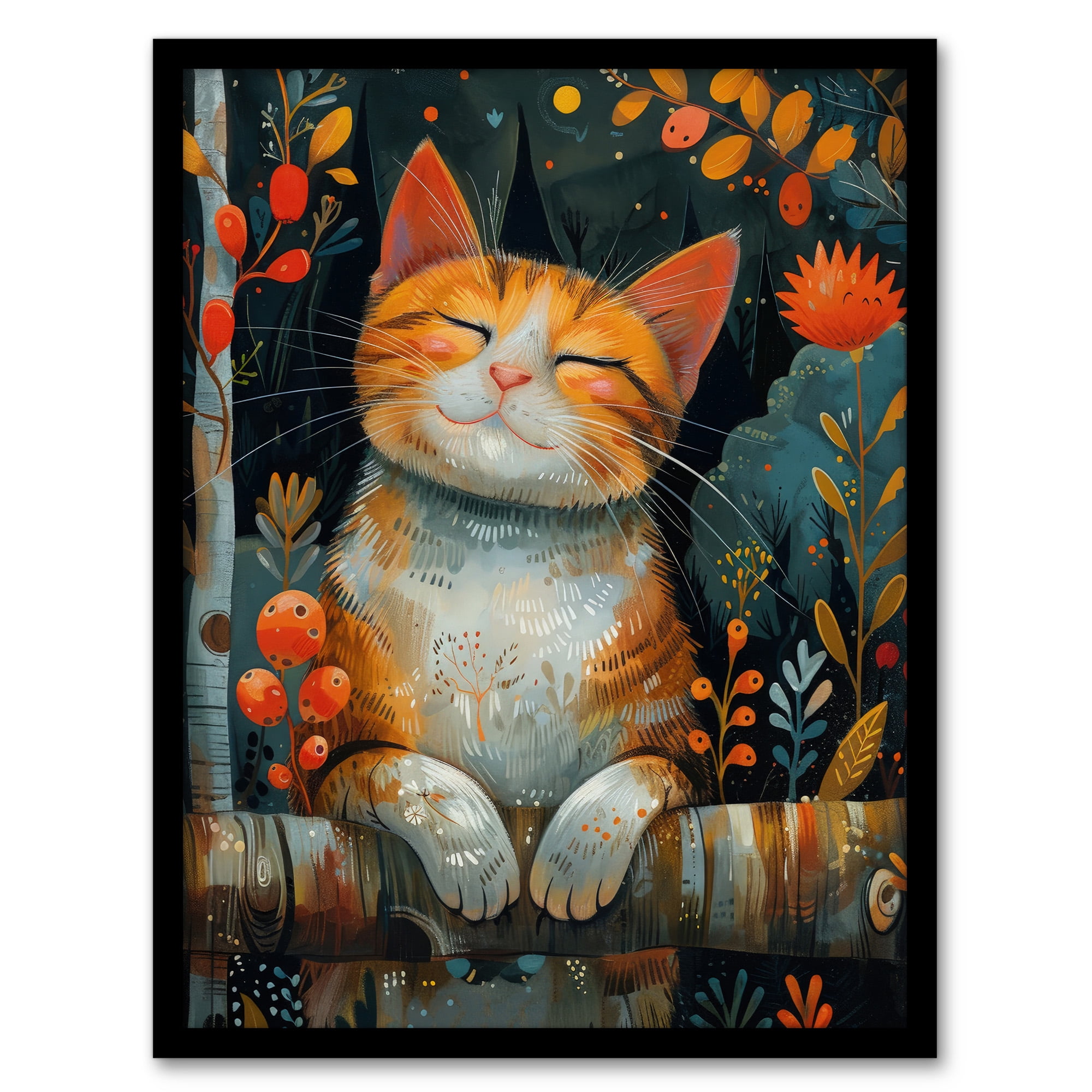Artery8 Happy Ginger Tabby in Nature Cat Lover Painting For Living Room ...