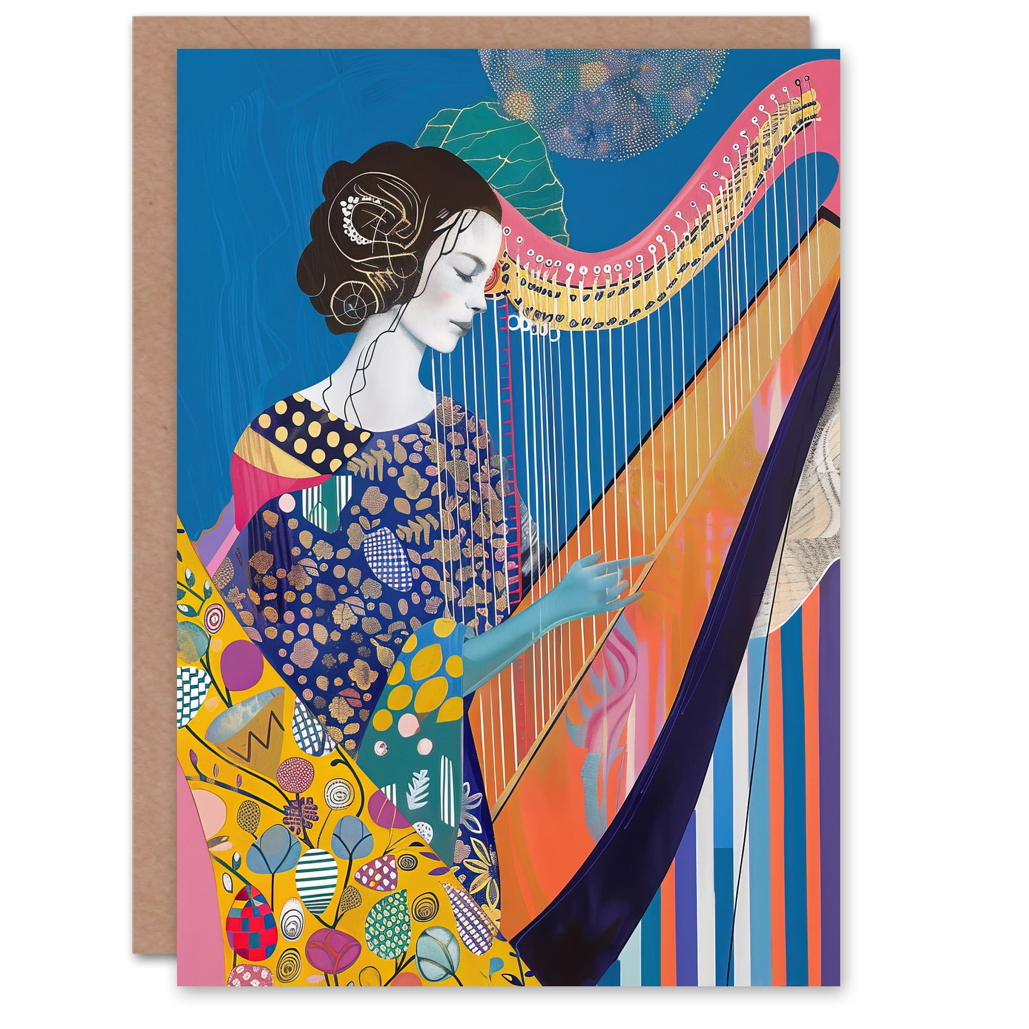 Artery8 Harpist Playing Harp Music Colourful Batik Style Greeting ...