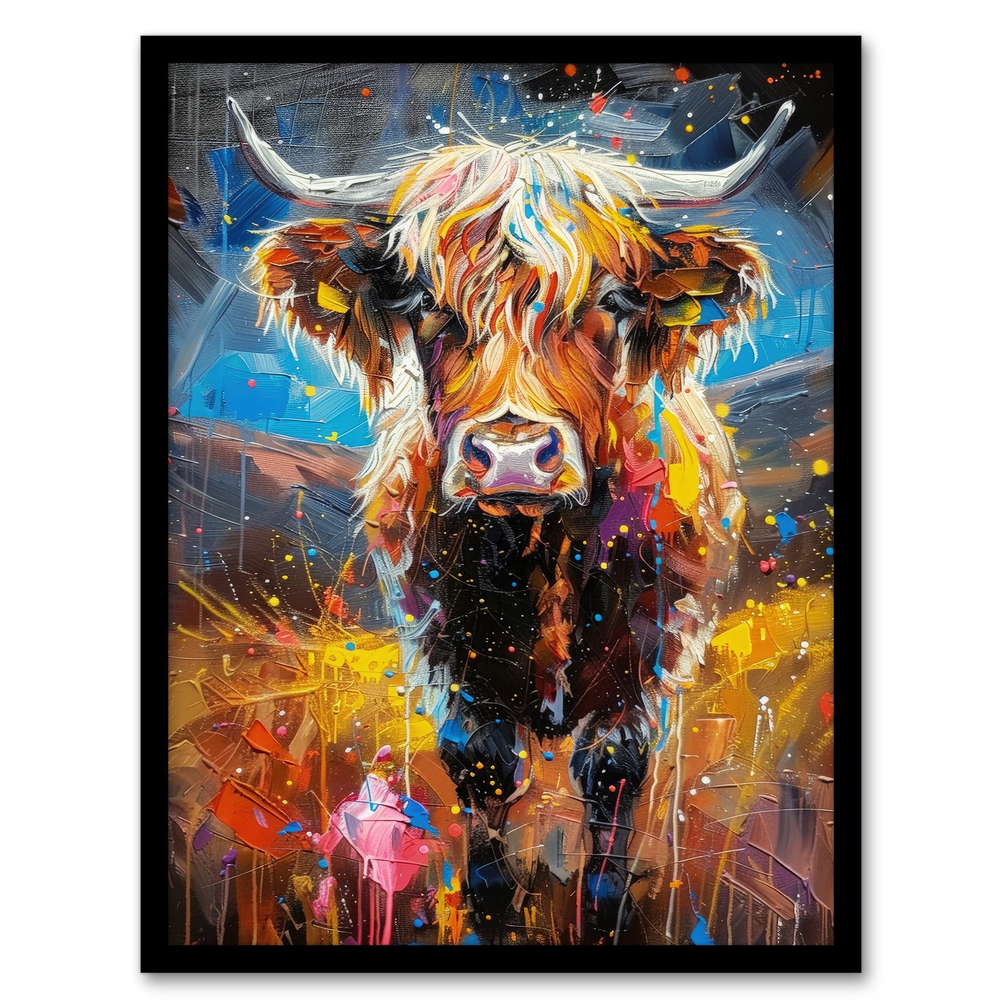 Artery8 Highland Cow Scottish Hairy Coo Paint Splat For Living Room Art ...