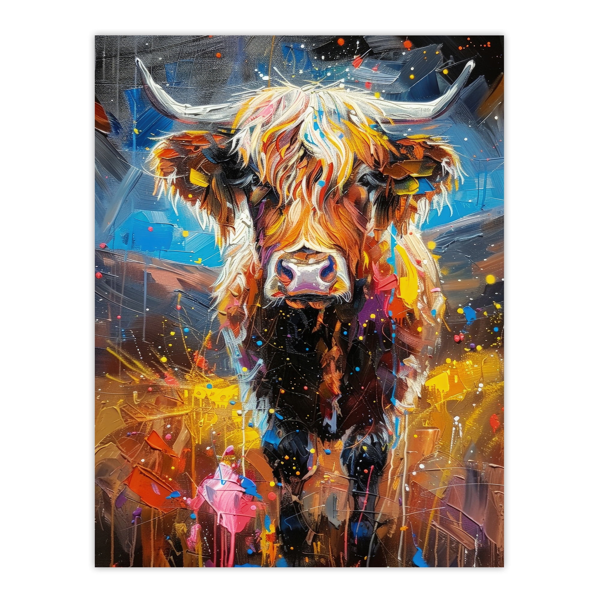 Artery8 Highland Cow Scottish Hairy Coo Paint Splat For Living Room ...