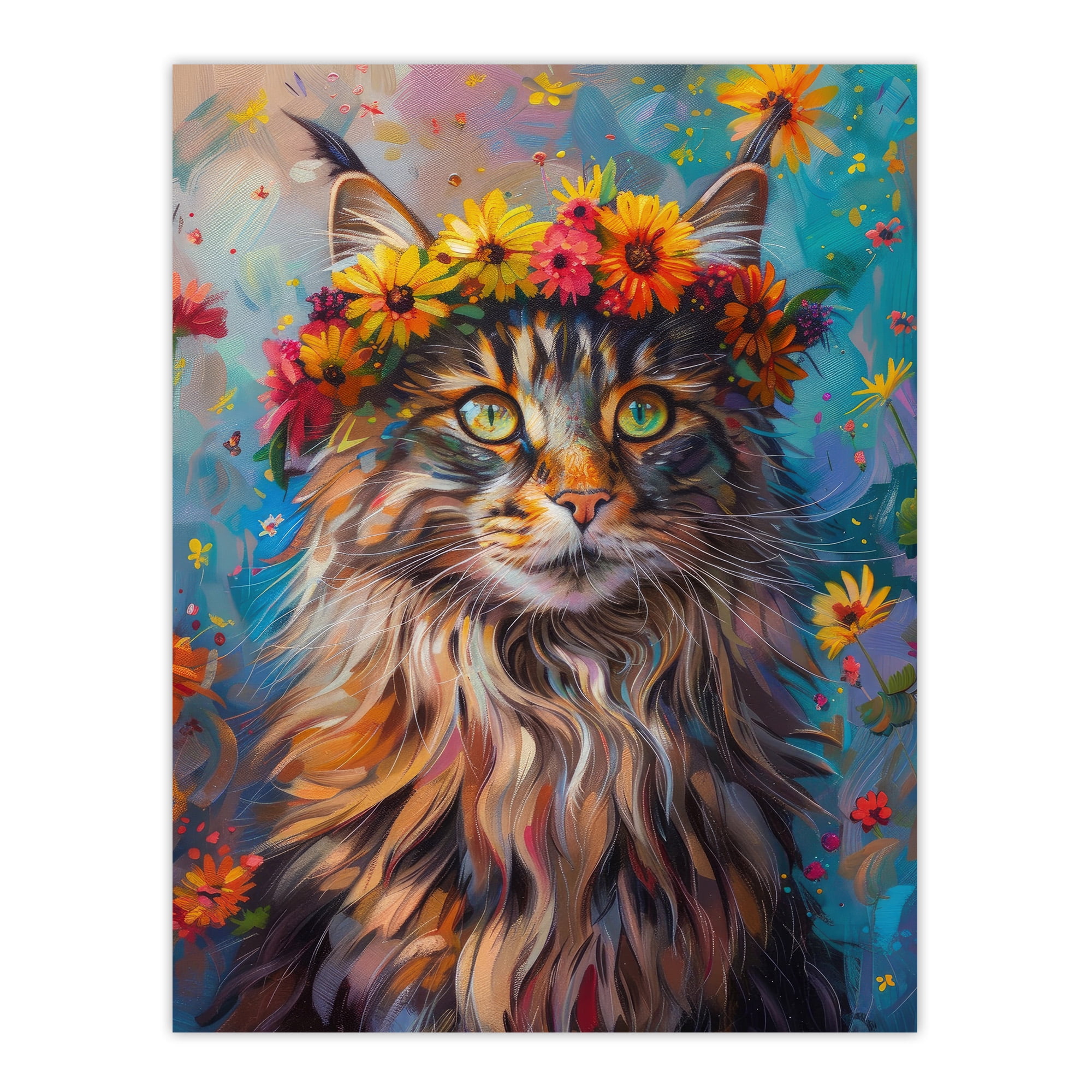 Artery8 Hippy Maine Coon Cat in Flower Crown Fun Abstract For Living ...