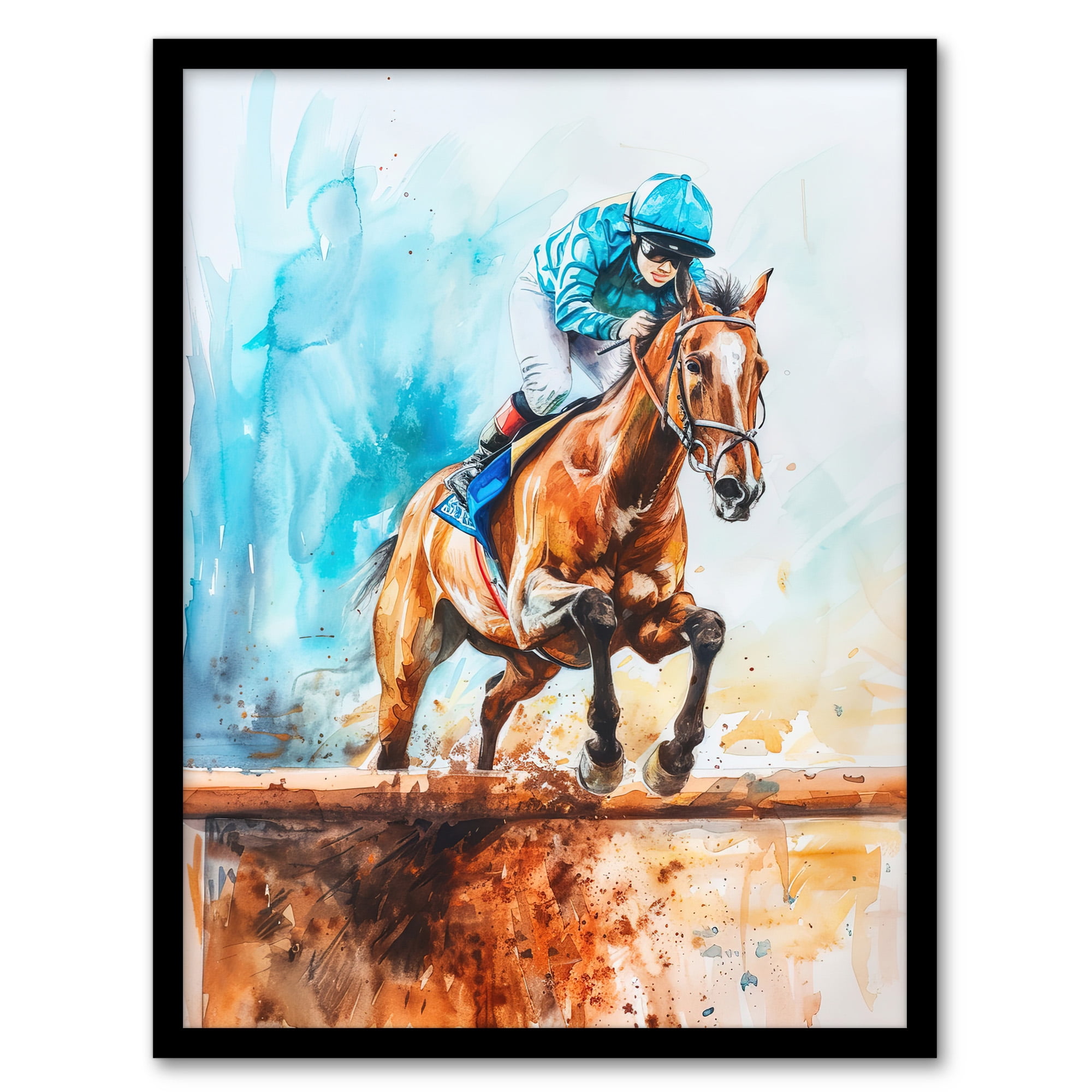 Artery8 Horse Jockey Jump Hurdles Obstacle Watercolour Living Room ...