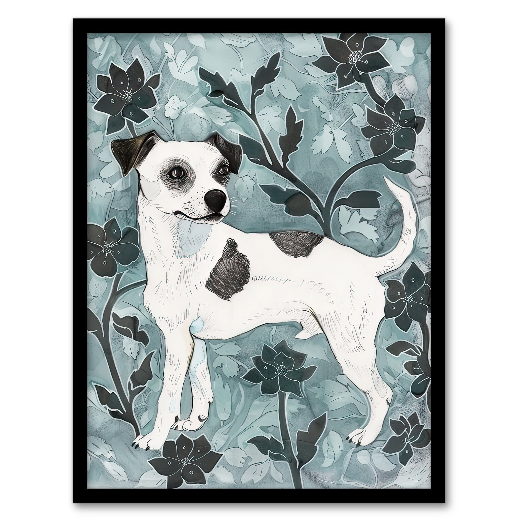 Artery8 Jack Russell Dog Lover Drawing Stylised Floral Living Room Art ...