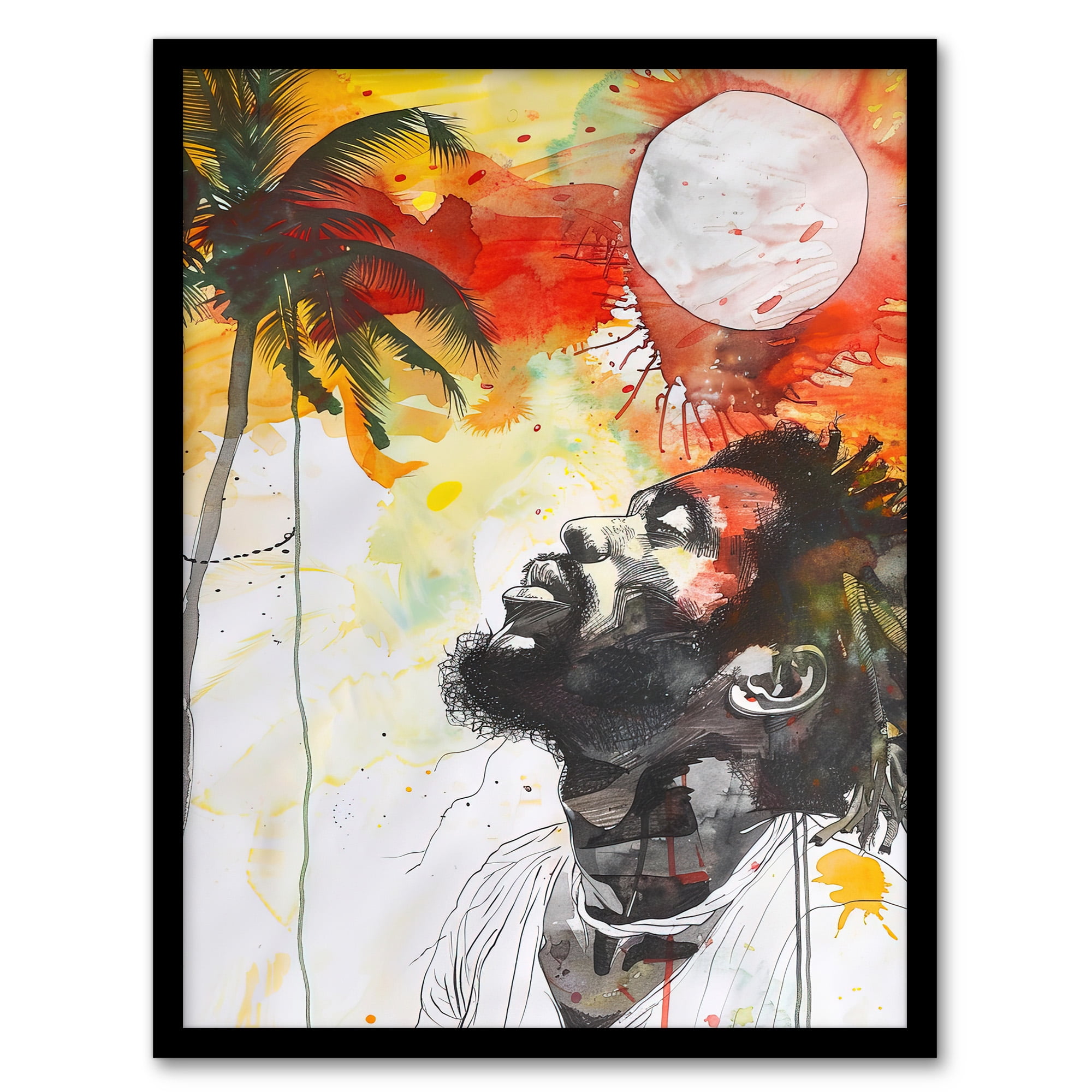 Artery8 Jamaican Man Portrait Sunset Palm Tree Rastafari Living Room ...