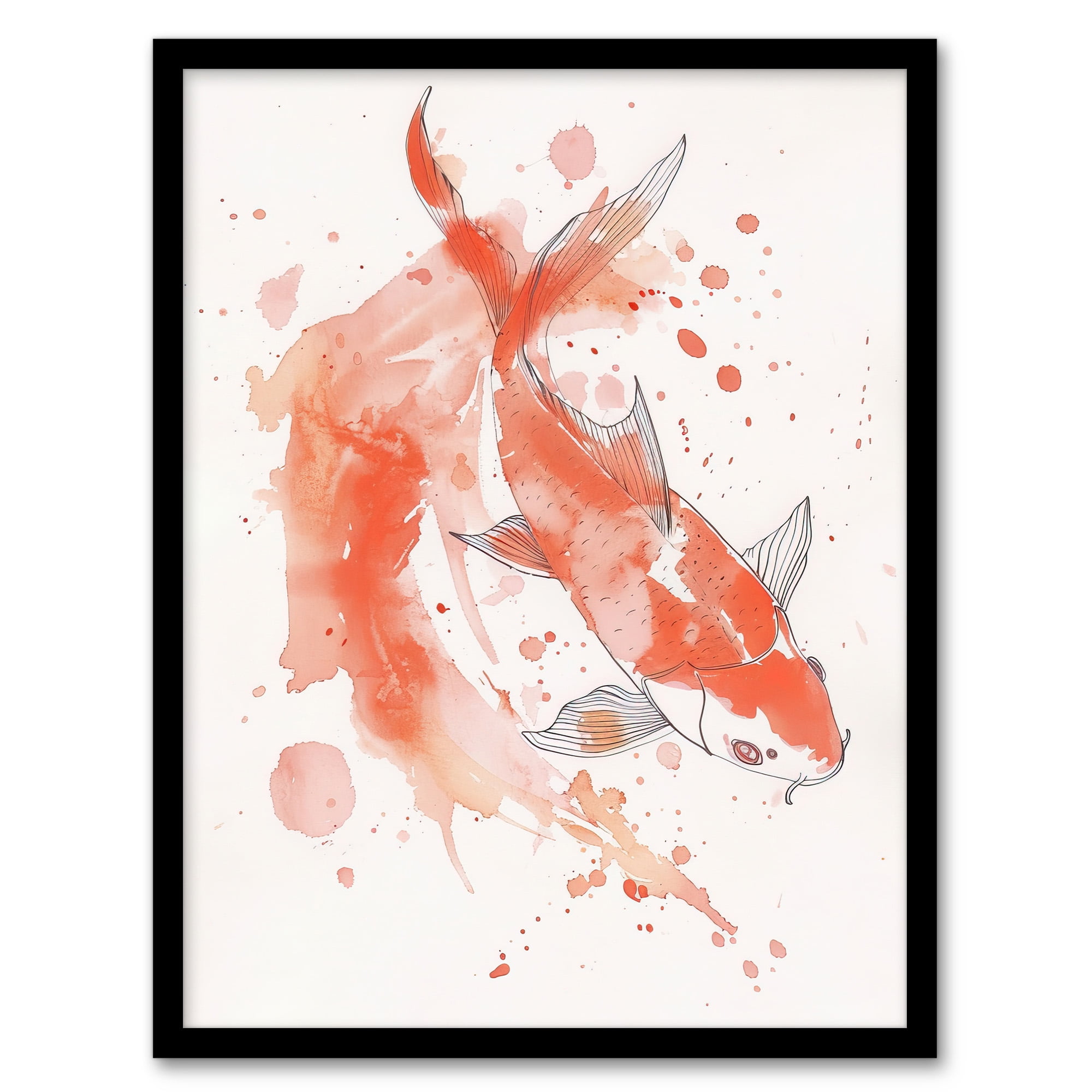 Artery8 Japanese Koi Carp Fish Watercolour Drawing Living Room Artwork ...