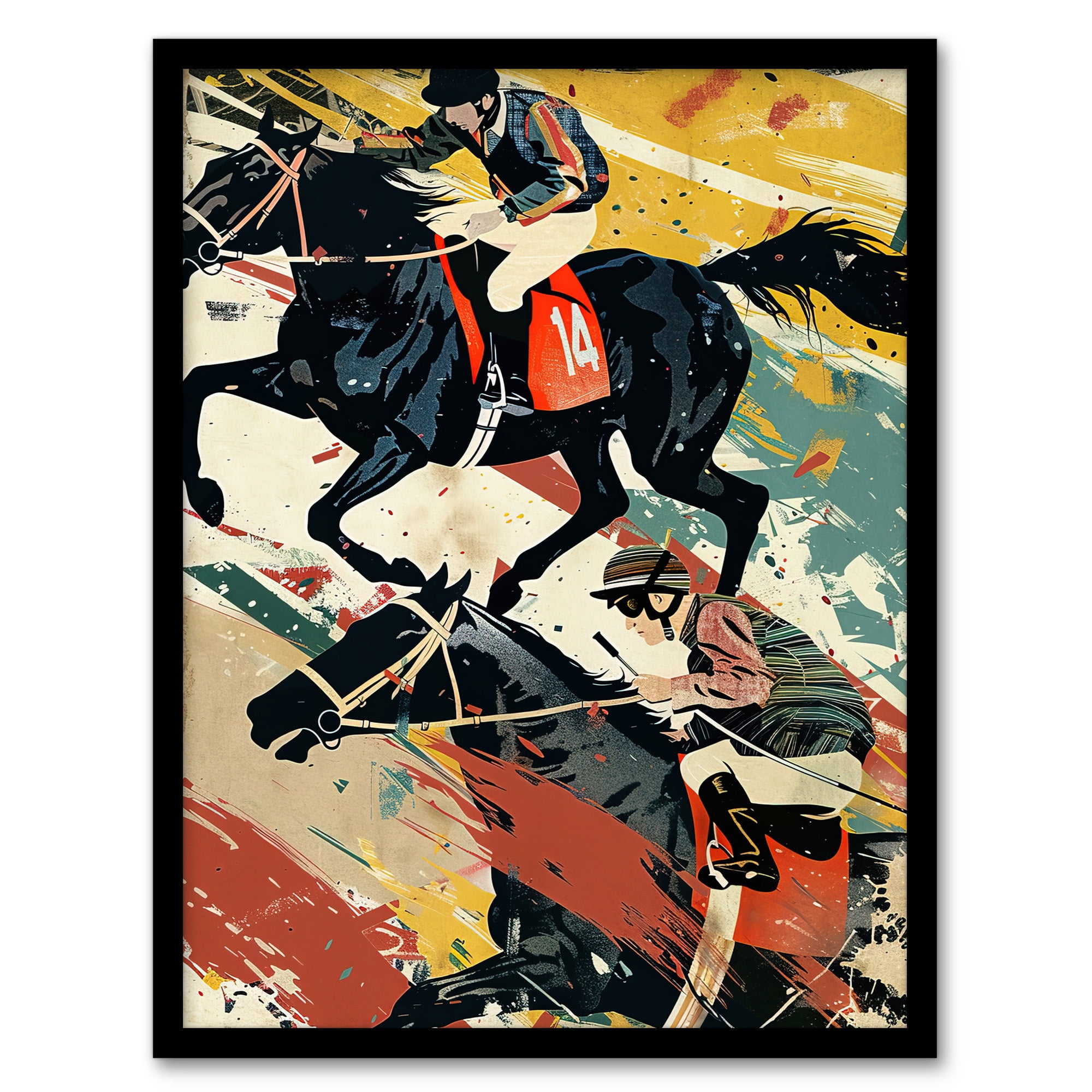 Artery8 Jockeys Horses Racing Artwork Colourful Artistic Living Room ...