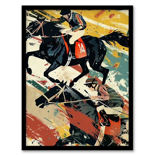 Artery8 Jockeys Horses Racing Artwork Colourful Artistic Living Room ...