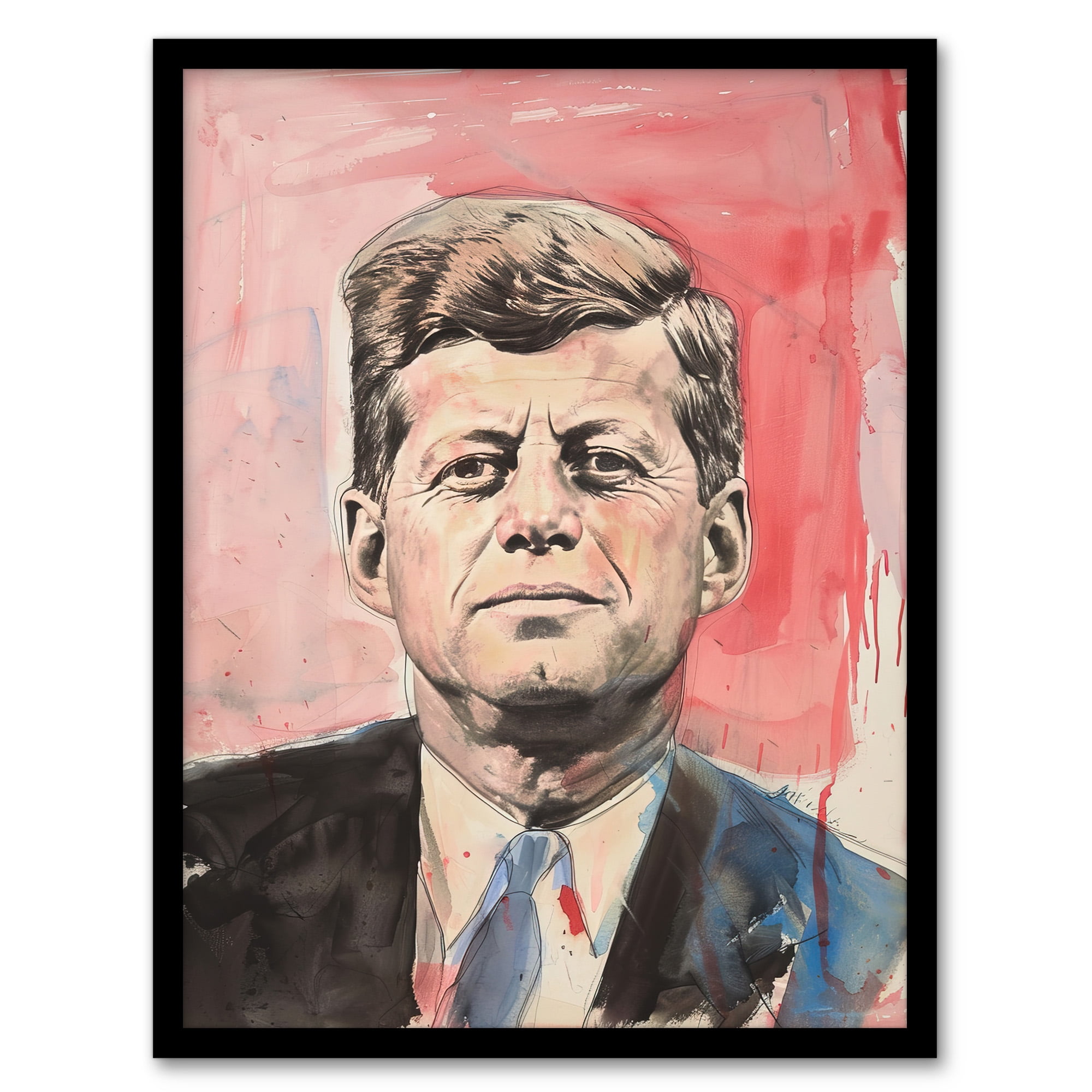 Artery8 John Kennedy JFK USA President Watercolour Man Cave Artwork Framed Wall Art Print A4 ...