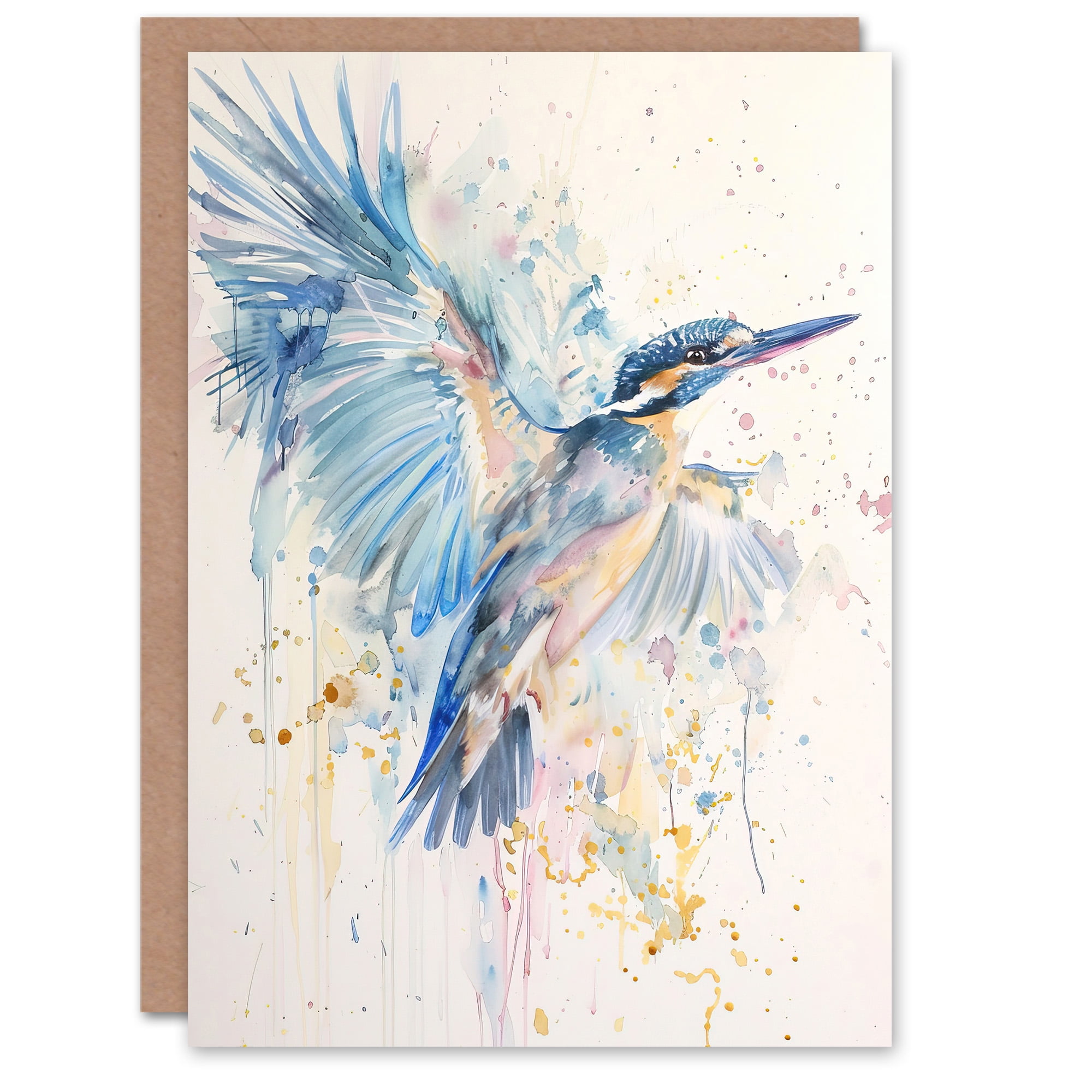 Artery8 Kingfisher Bird in Flight Watercolour Painting Greeting ...