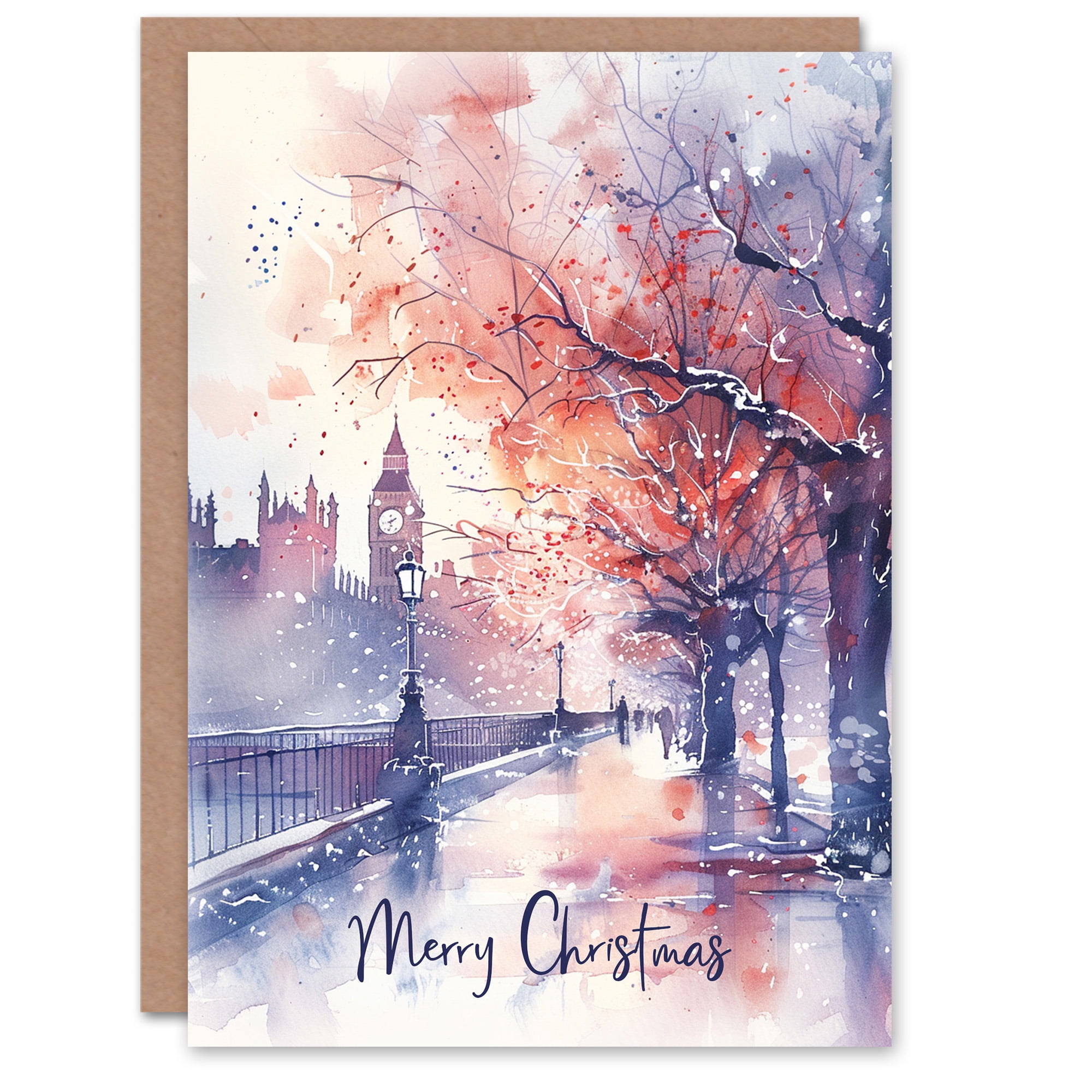 Artery8 London Street View Big Ben Winter Watercolour Blank For Him Or Her Art Christmas Card ...