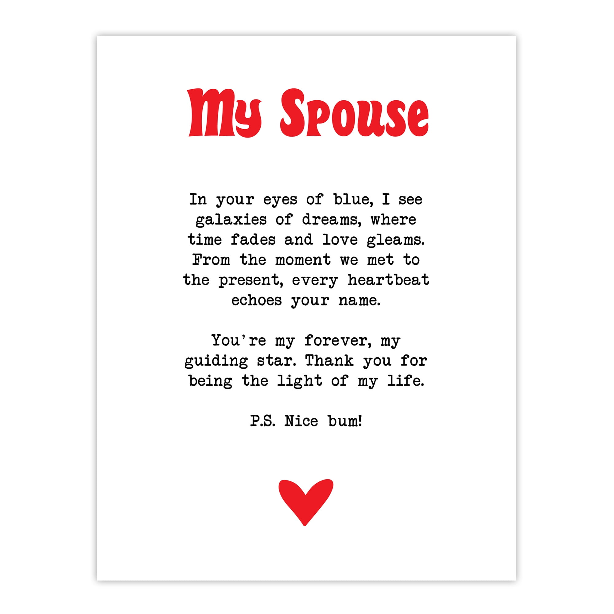 Artery8 Love Poem Blue Eyes Spouse Romantic Poetry Fun Bedroom Unframed ...