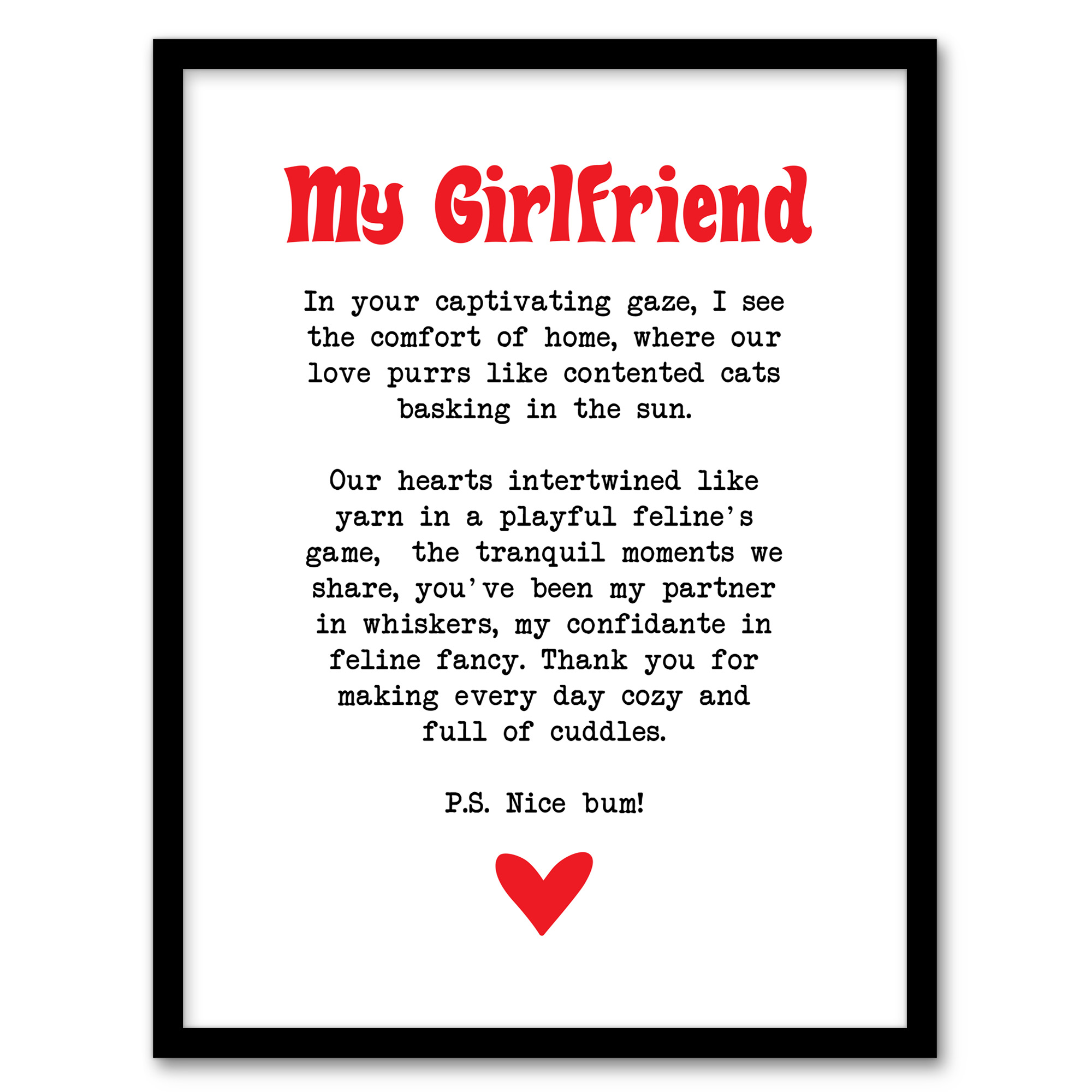 Artery8 Love Poem Cat Lover Girlfriend Romantic Poetry Bedroom Artwork ...