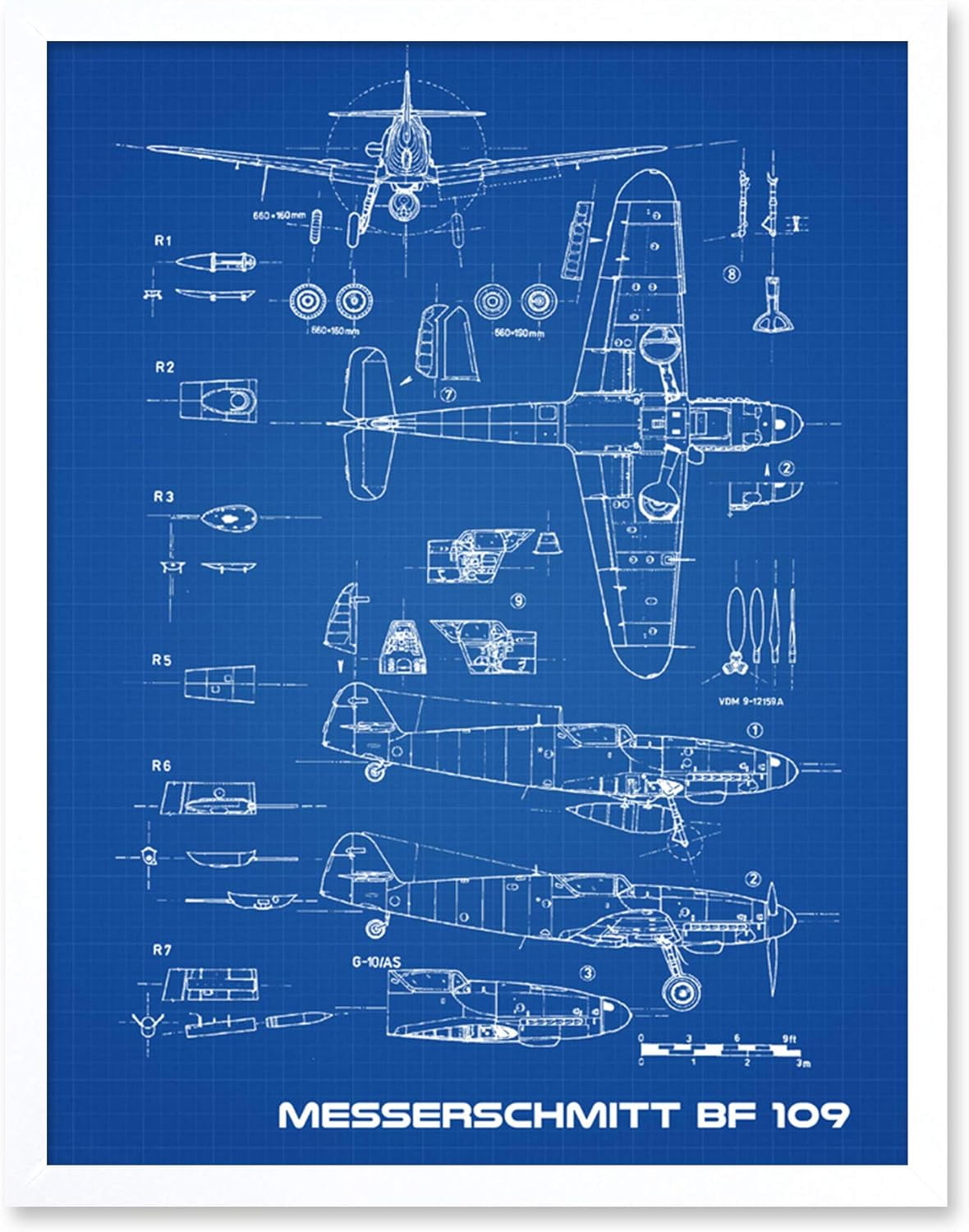 Artery8 Messerschmitt Bf 109 Fighter Plane 2 Blueprint Plan Art Print ...