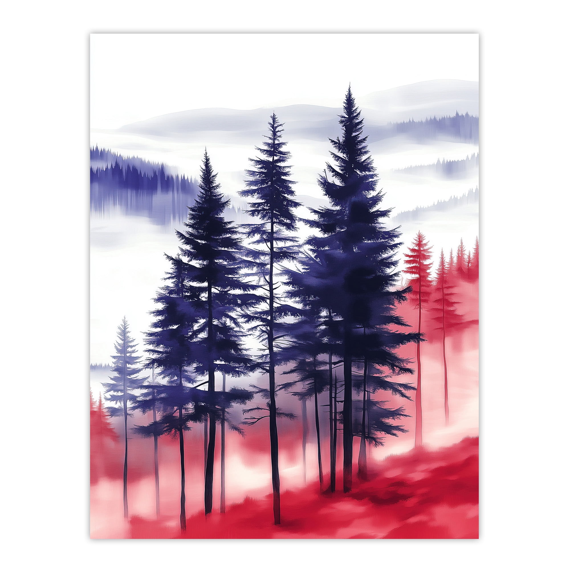 Artery8 Misty Pine Tree Forest Blue Red Landscape Living Room Extra ...