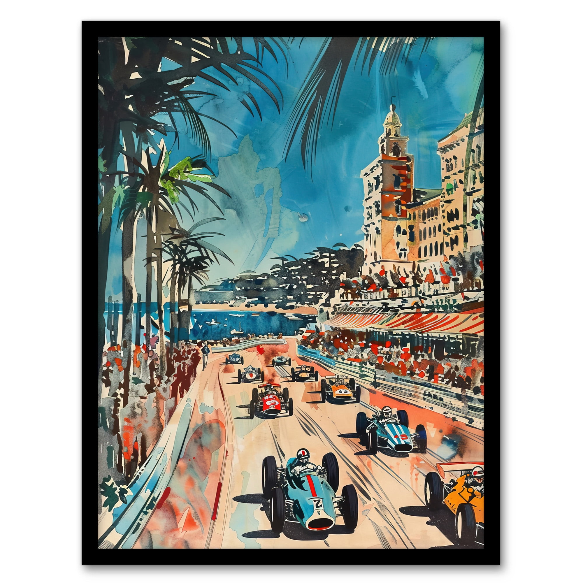Artery8 Monaco 1973 Vintage Watercolour Motor Racing Man Cave Artwork ...