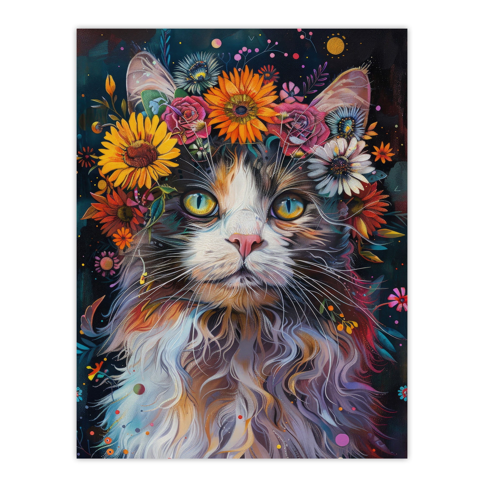 Artery8 Mystic Psychedelic Hippy Cat Flower Crown Abstract For Living ...
