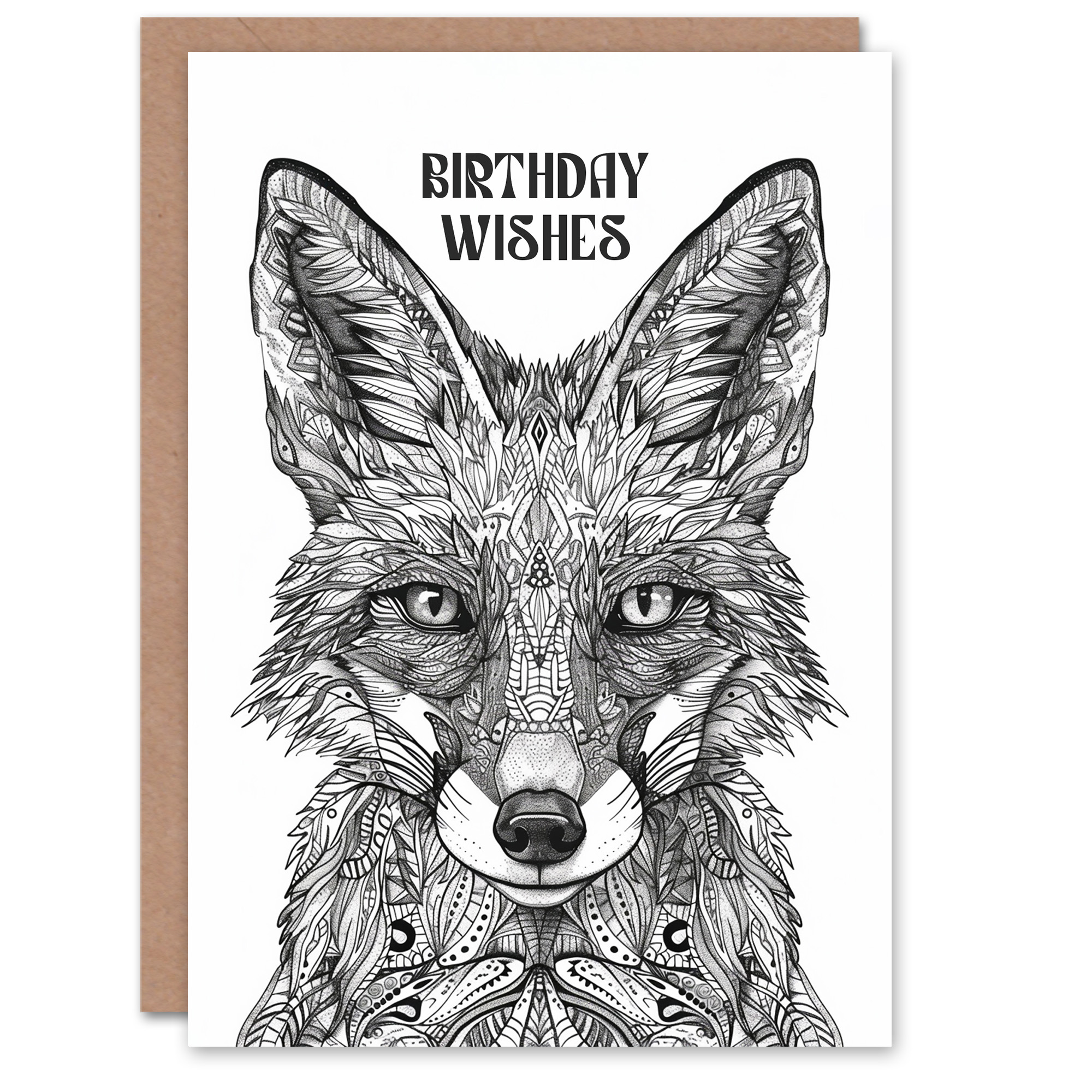 Artery8 Mystical Fox Black White Tribal Folk Art Wishes Blank For Him ...