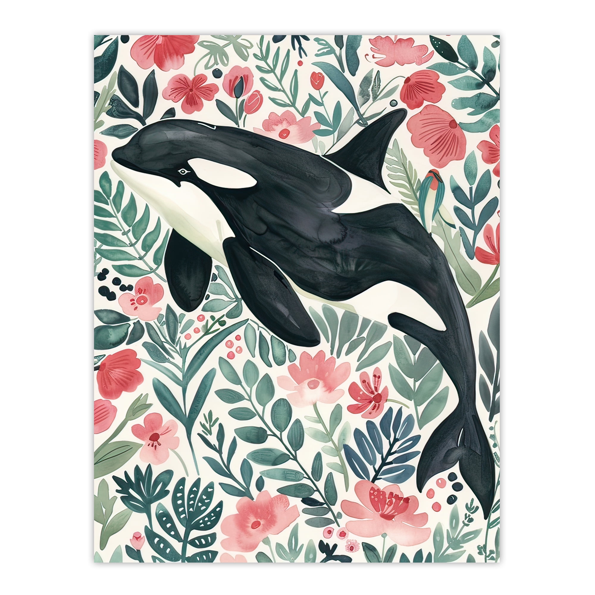 Artery8 Orca Killer Whale Flower Sea Watercolour Floral Living Room ...