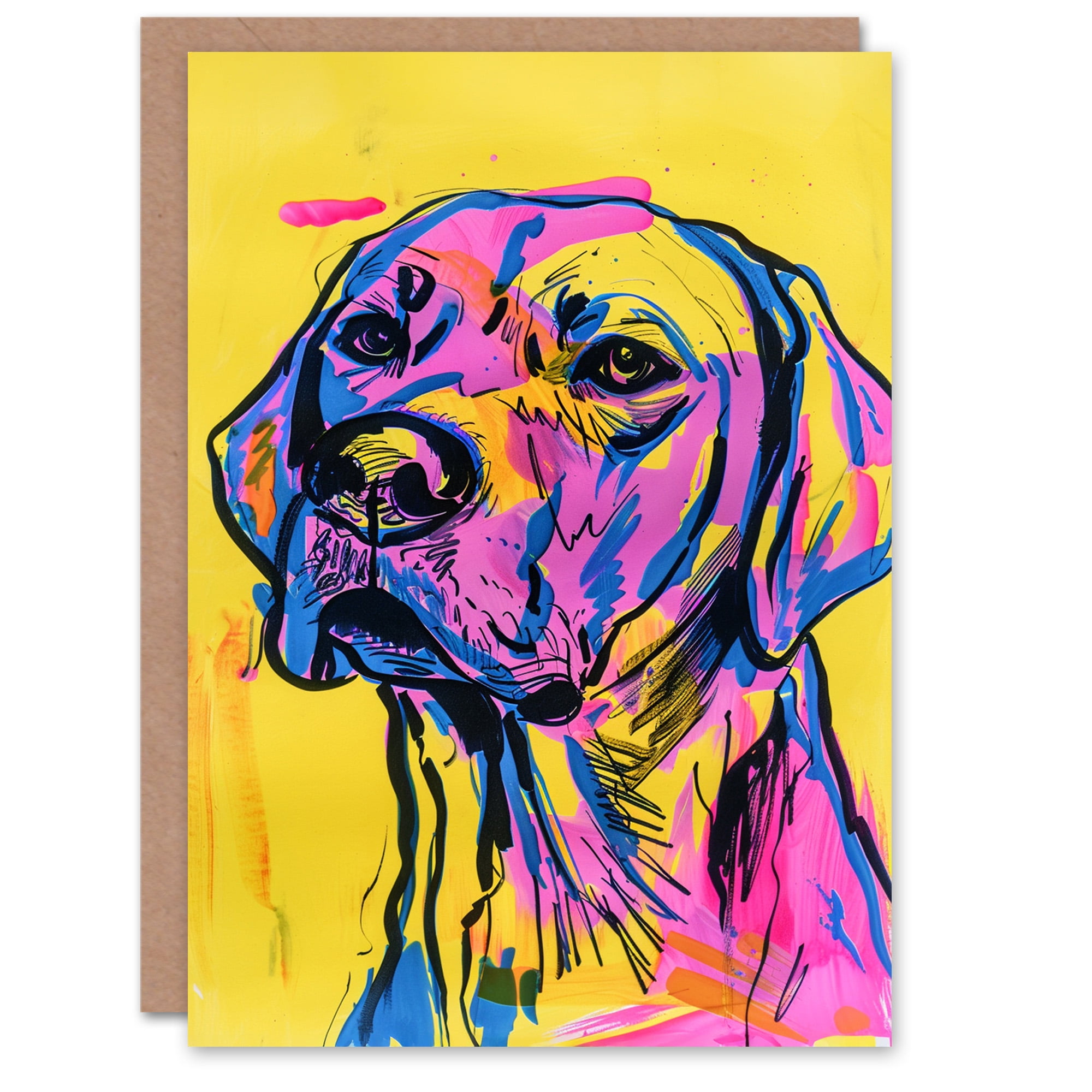 Artery8 Pink Yellow Blue Labrador Dog Lover Pop Art Blank For Him Or ...