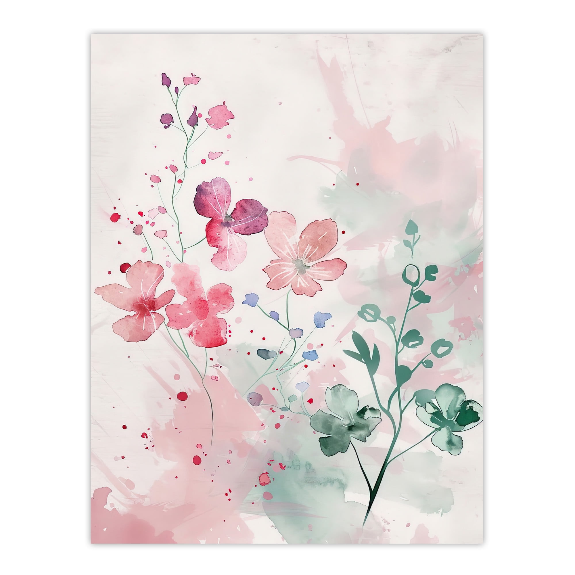 Artery8 Pretty Light Geranium Flowers Pastel Watercolour Living Room ...
