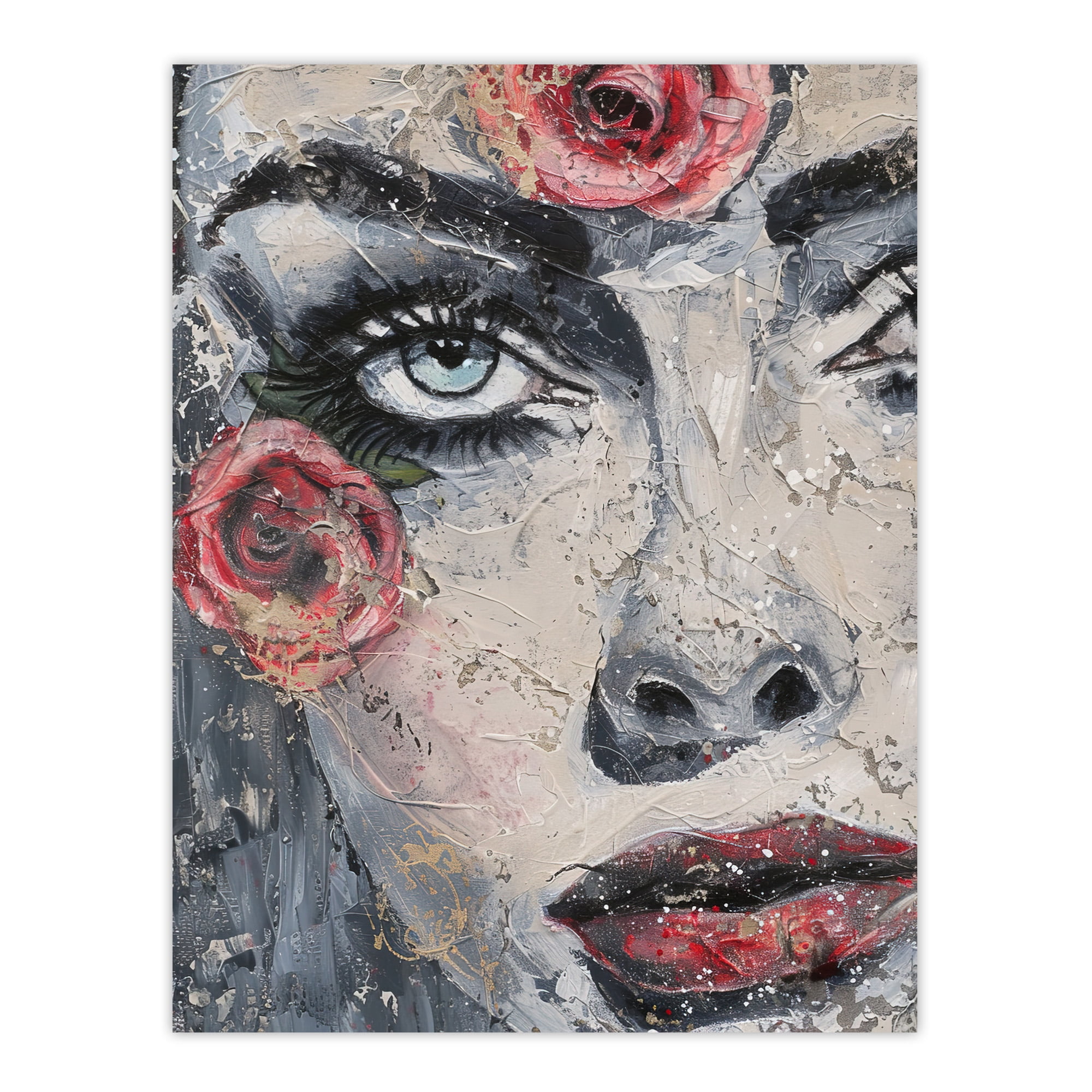 Artery8 Pretty Like a Rose Flower Woman Portrait Painting Living Room ...