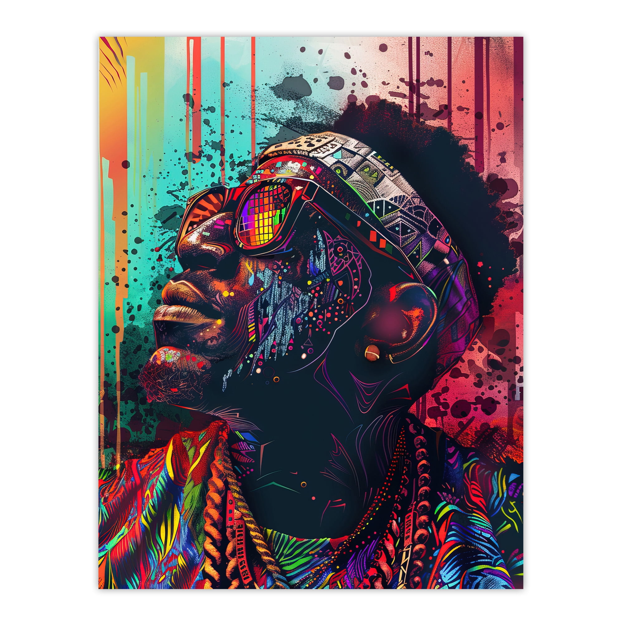 Artery8 Psychedelic Portrait African Man Dashiki Living Room Large Wall ...