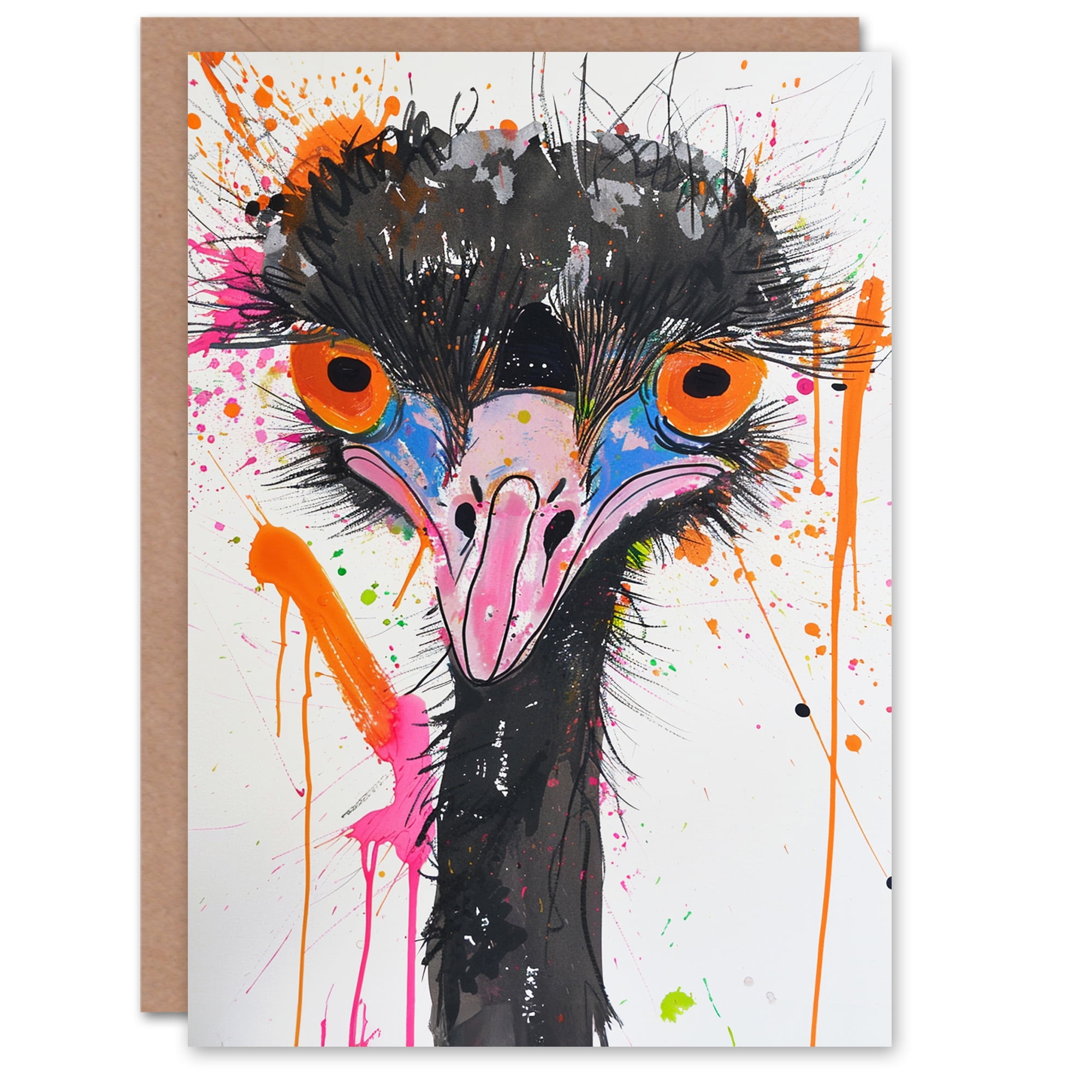 Artery8 Quirky Emu Bird Head Bright Abstract Painting Blank For Him Or ...