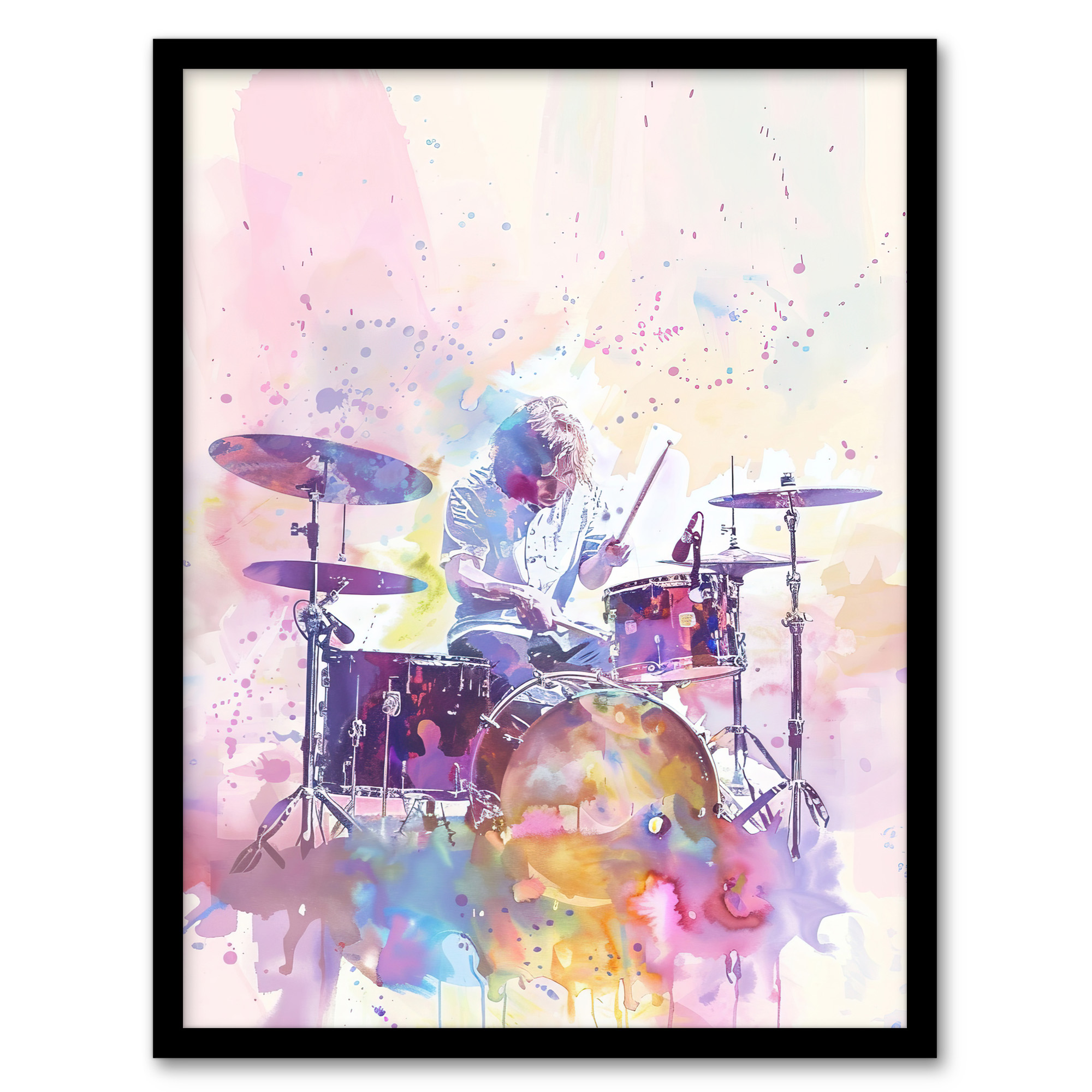Artery8 Rainbow Modern Watercolour Portrait Drummer Drums Living Room ...