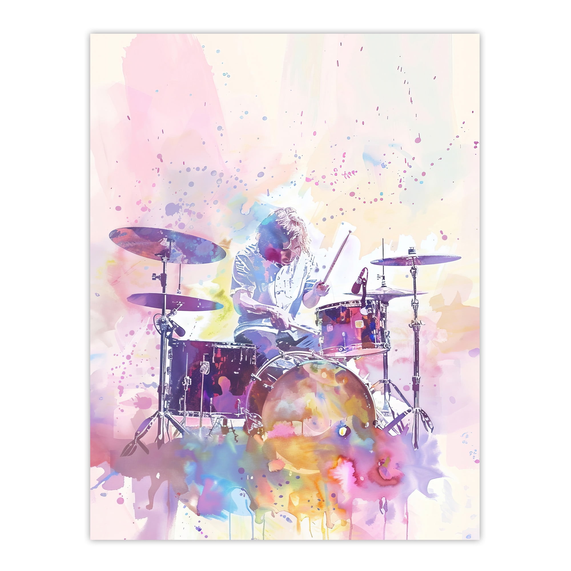 Artery8 Rainbow Modern Watercolour Portrait Drummer Drums Living Room ...