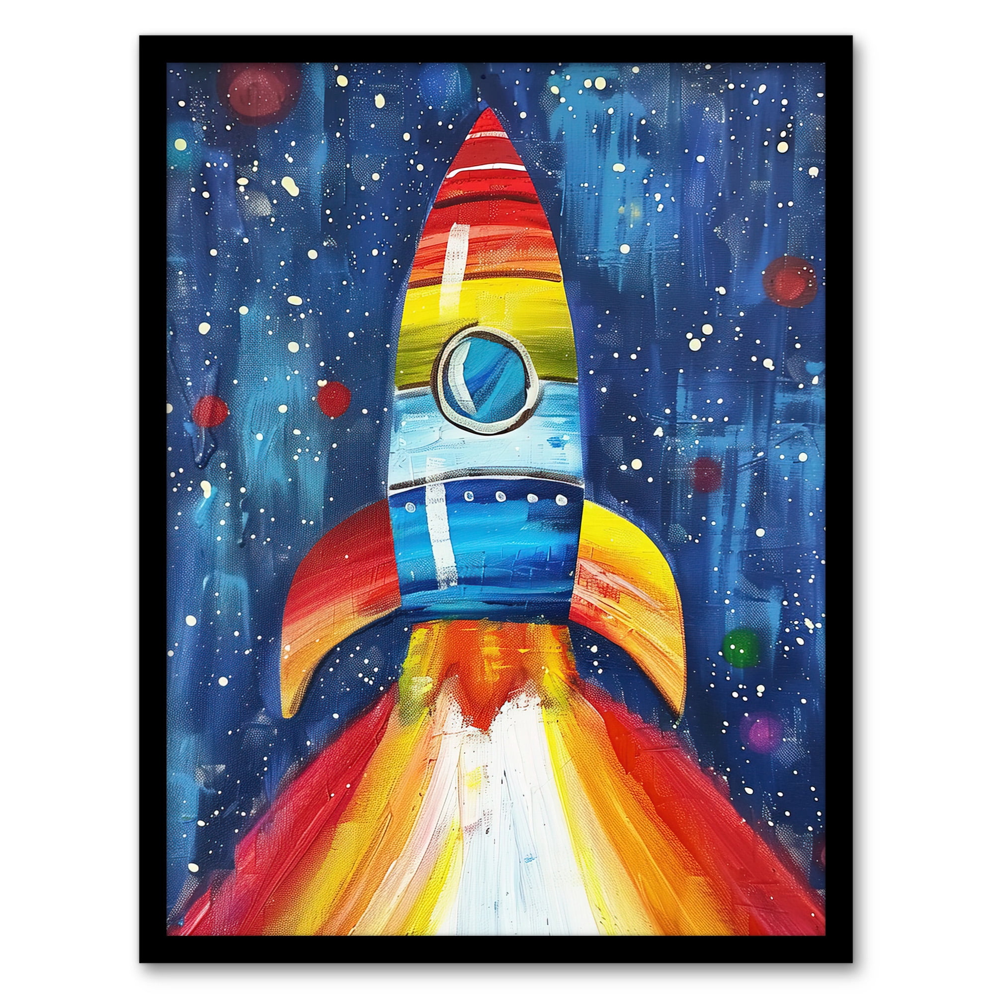 Artery8 Rainbow Rocket Blast Off Space Painting Colourful Kids Bedroom ...